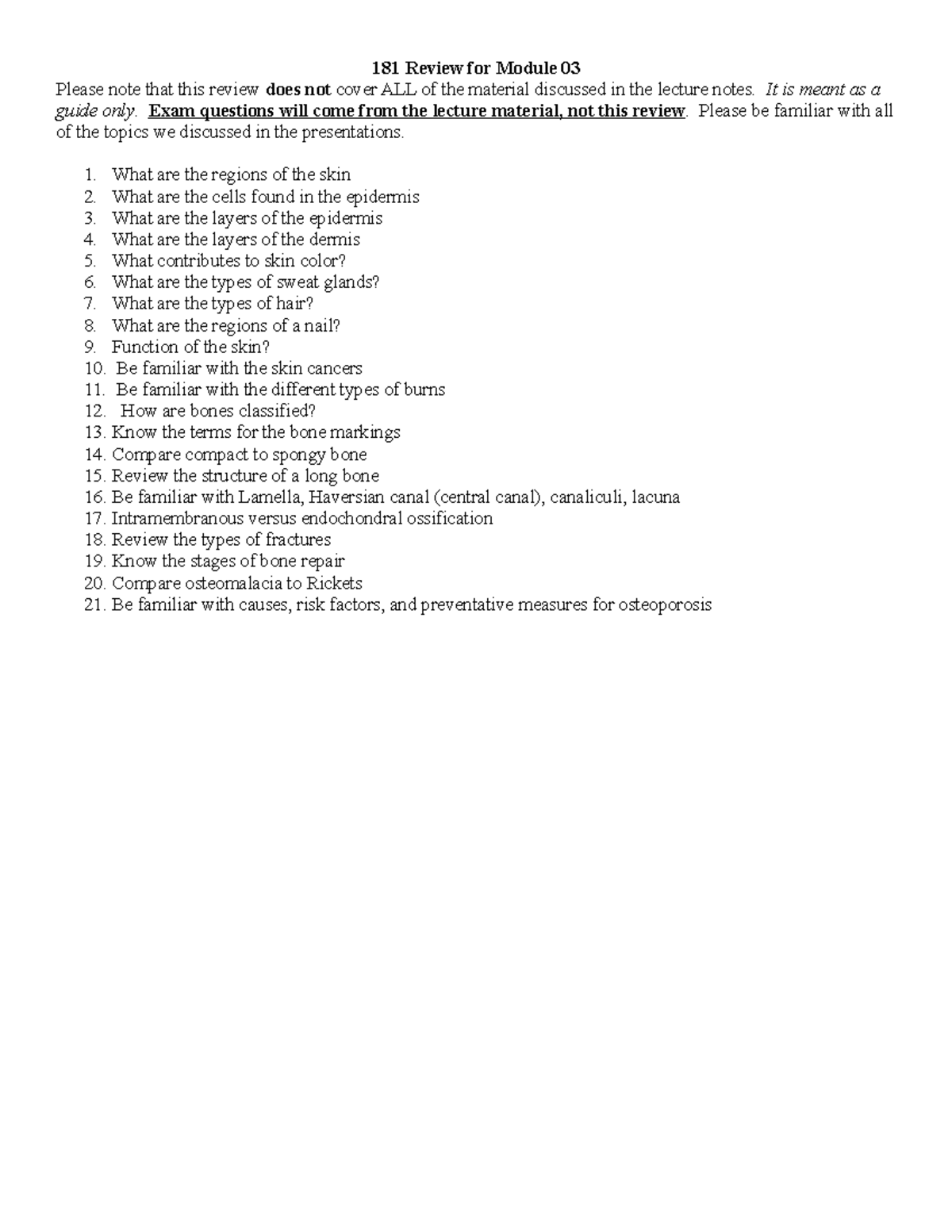 M03 181 Review - MO3 181 - 181 Review for Module 03 Please note that ...