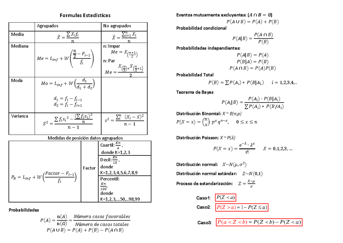 Fórmulas de Estadística - S1 - Formulas Estadísticas Agrupados No ...