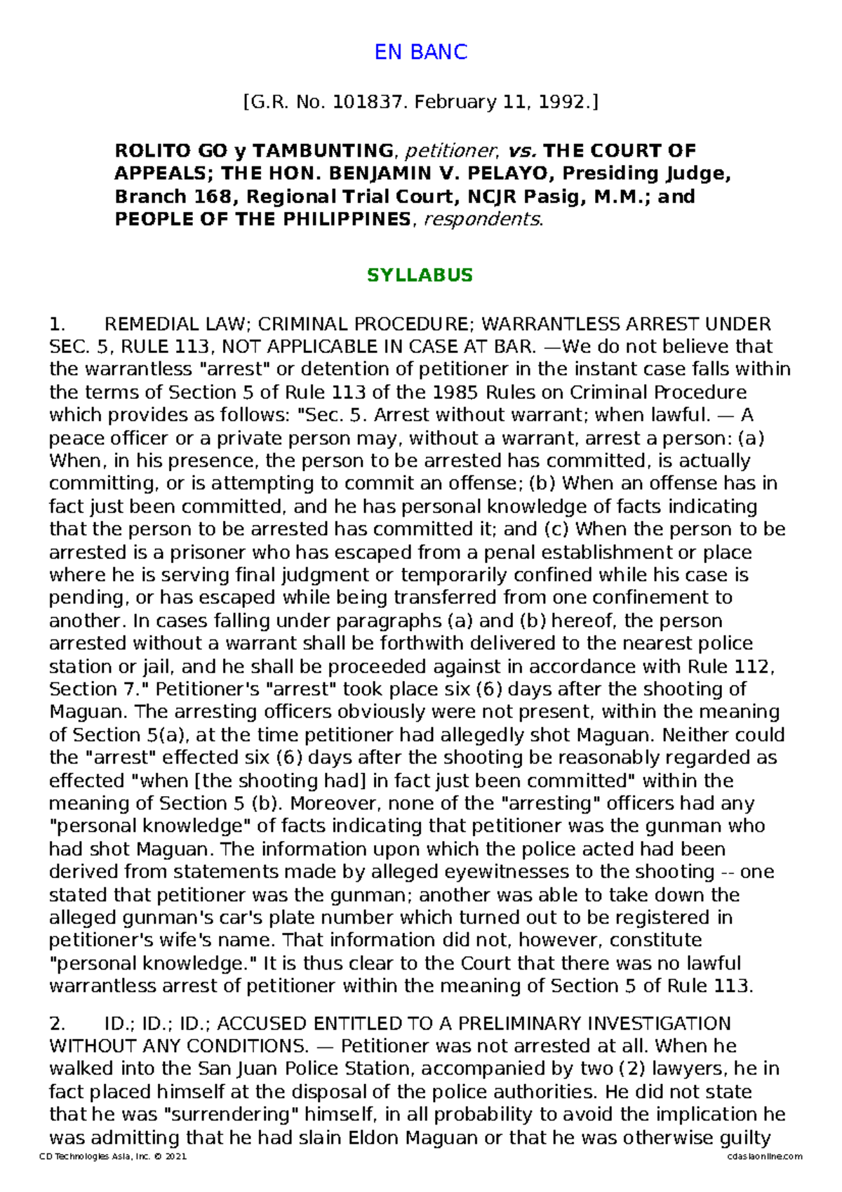Go y Tambunting v - Case digest - EN BANC [G. No. 101837. February 11 ...