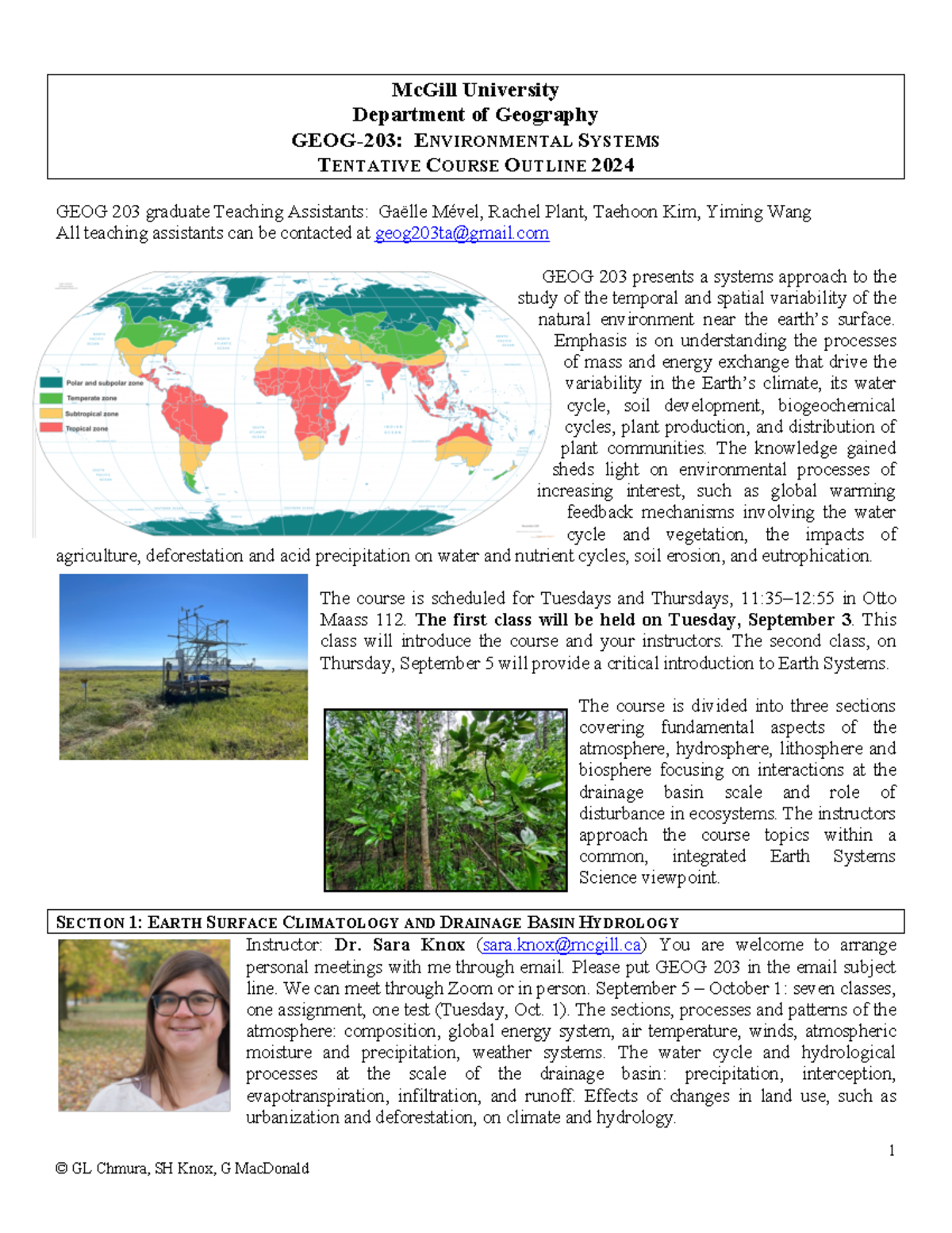 GEOG 203 Outline 2024 V1 - 1 McGill University Department of Geography GEOG-203: E NVIRONMENTAL ...
