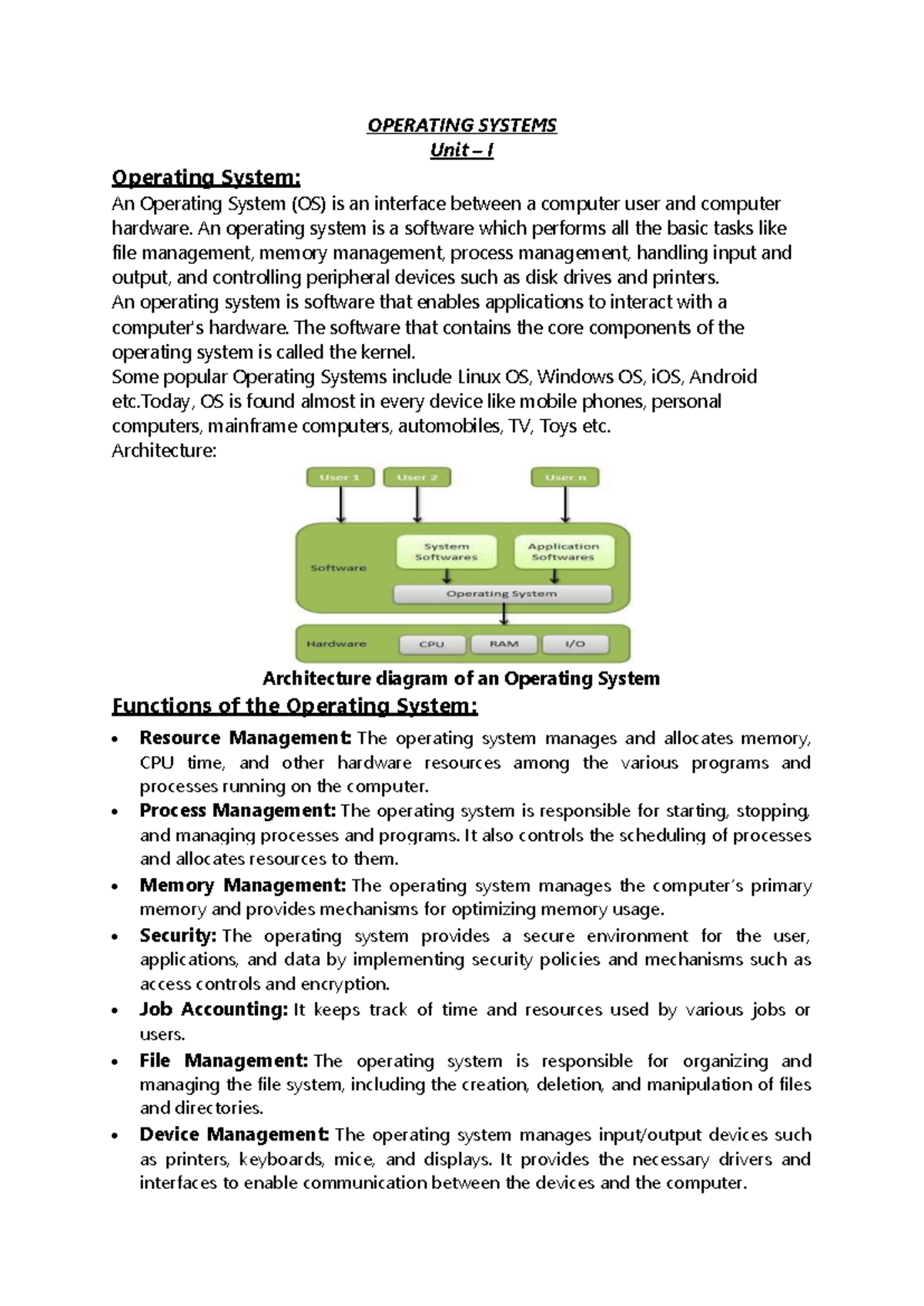 Operating Systems - Mca 3rd sem - OPERATING SYSTEMS Unit – I Operating System: An Operating ...