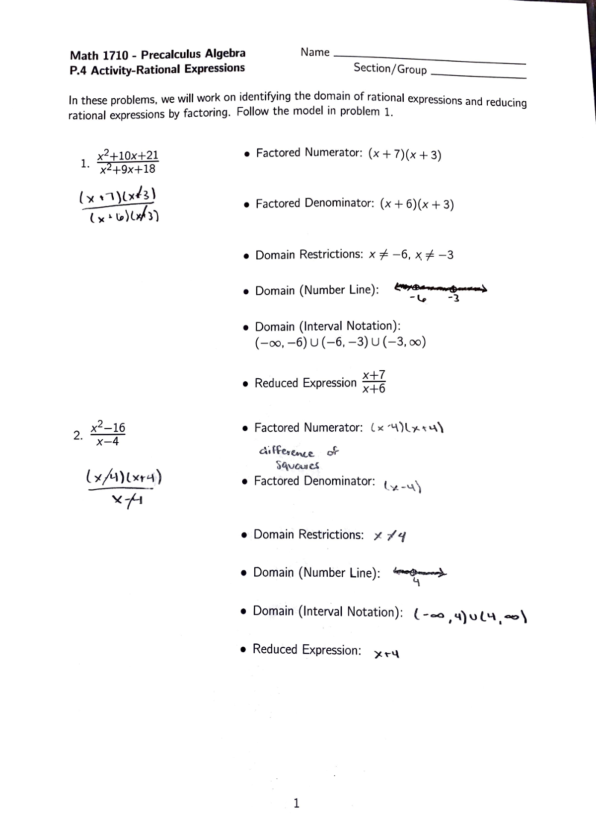 P - Instructor is Buch - Math 1710 - Precalculus Algebra P Activity ...