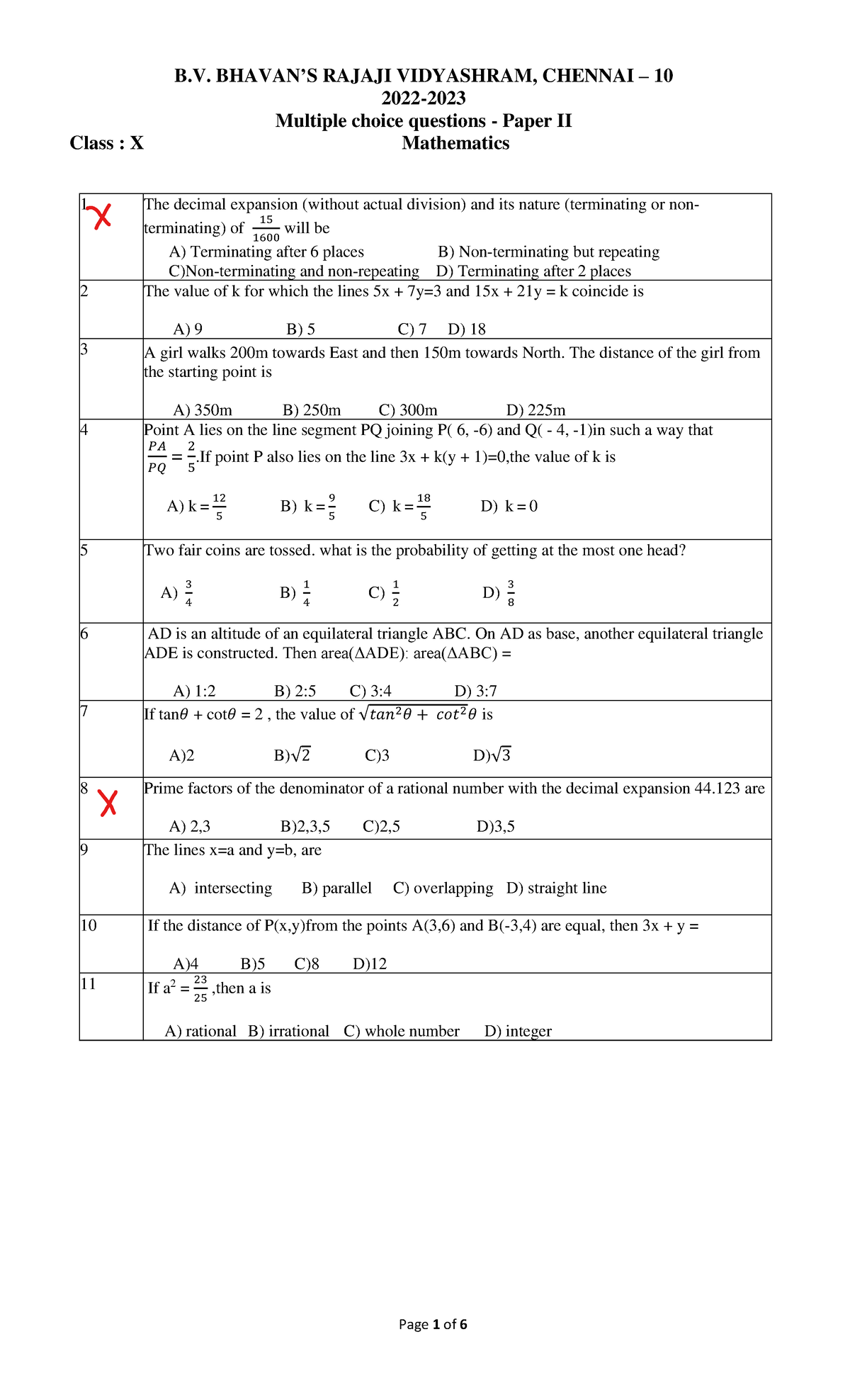 Class 10 MCQ Paper 2 2022-23 - B. BHAVAN’S RAJAJI VIDYASHRAM, CHENNAI ...