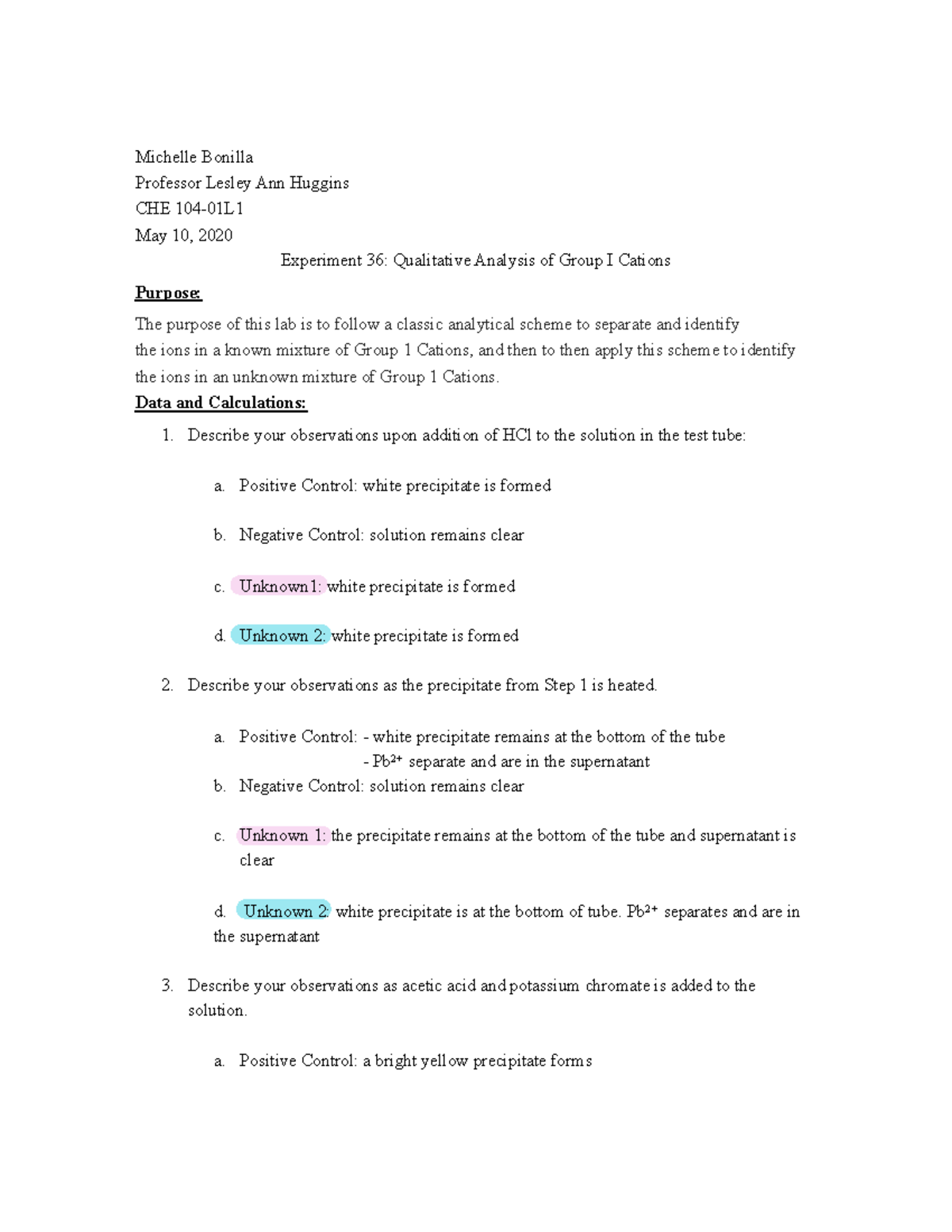 Experiment 36-post lab reflection - Michelle Bonilla Professor Lesley ...