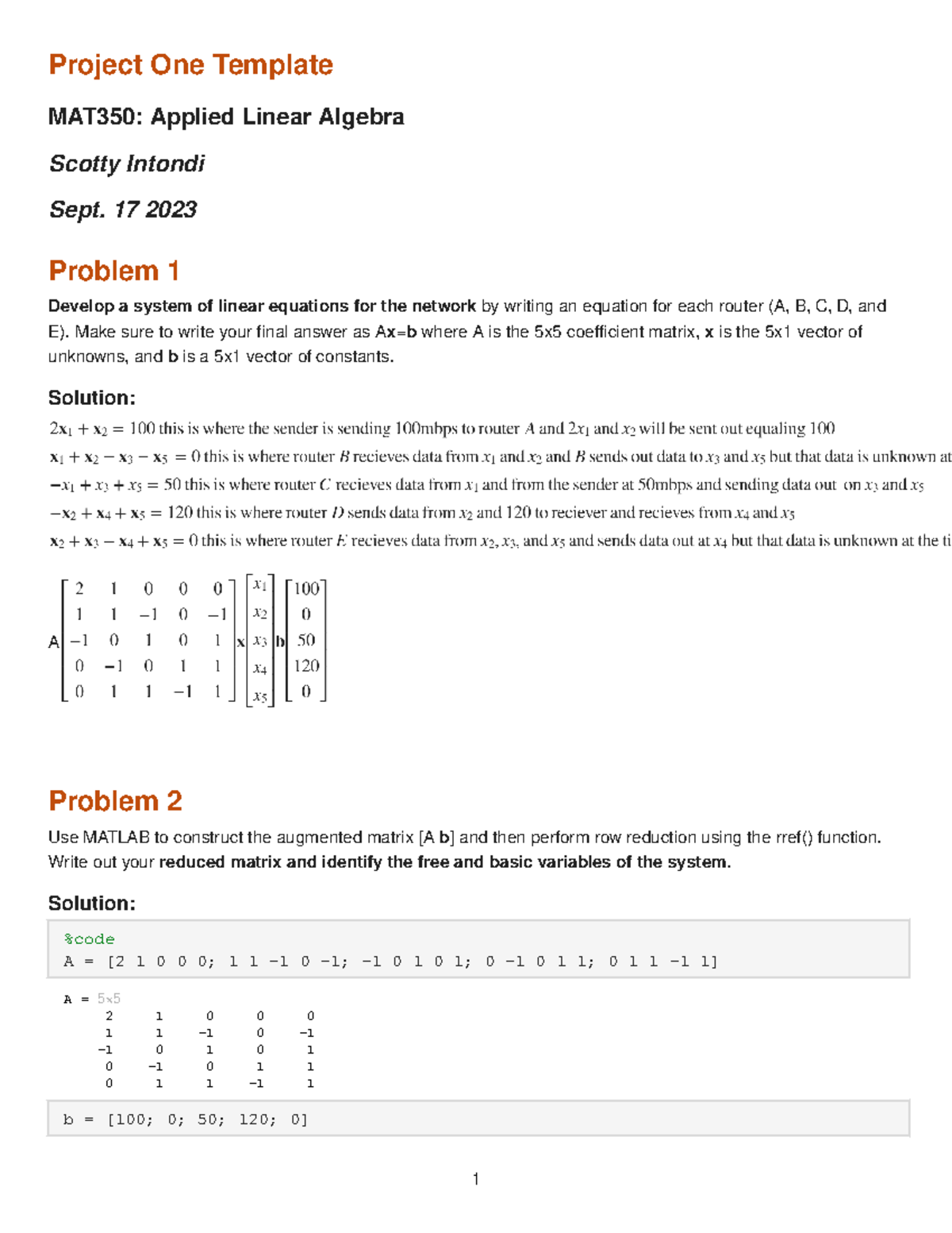 Project One Template - Project One Template MAT350: Applied Linear ...