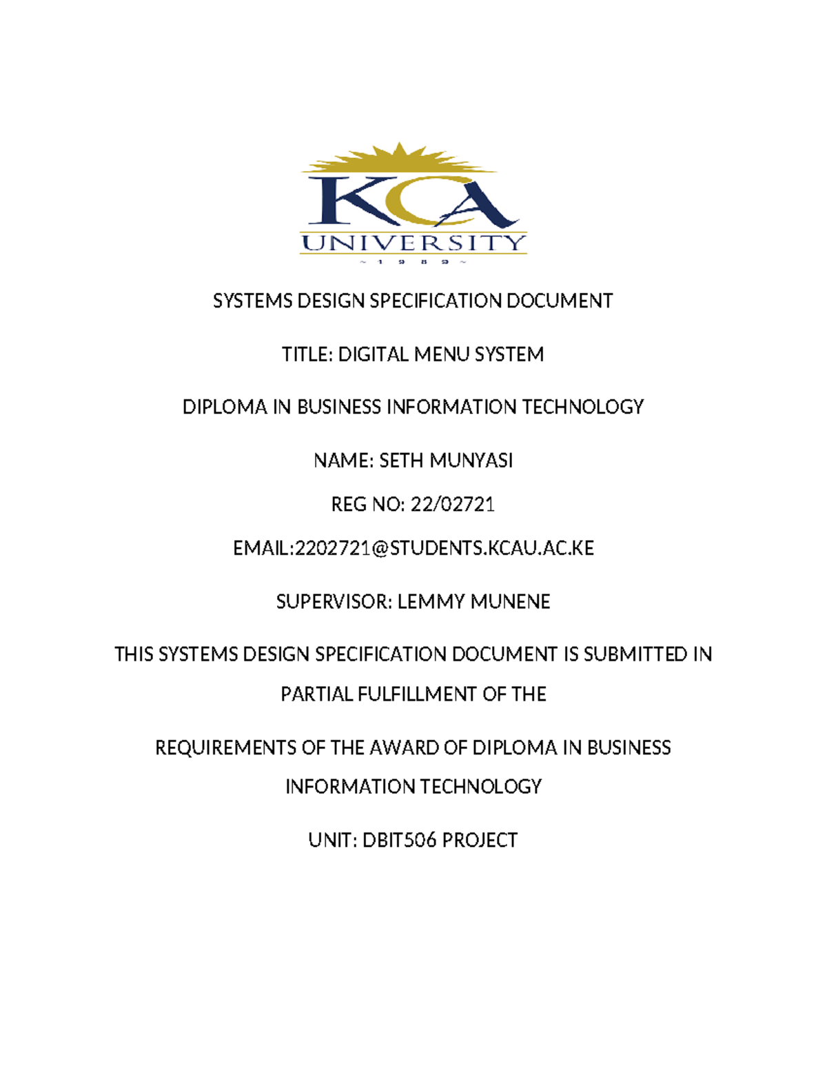 Systems Design Specification Document - SYSTEMS DESIGN SPECIFICATION ...