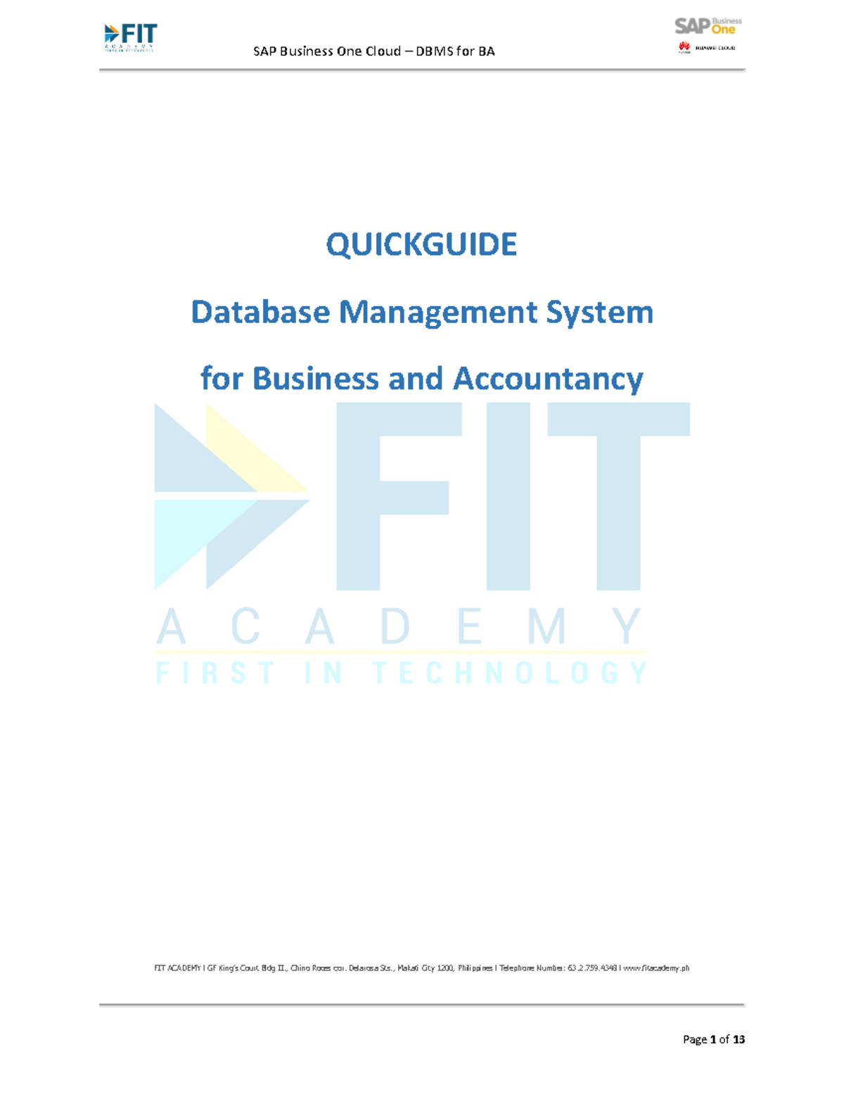 QG SAP-B1-on-Cloud-DBMS-for-BA-Prelim Chapter-1 Lesson 1 - ####### FIT ...