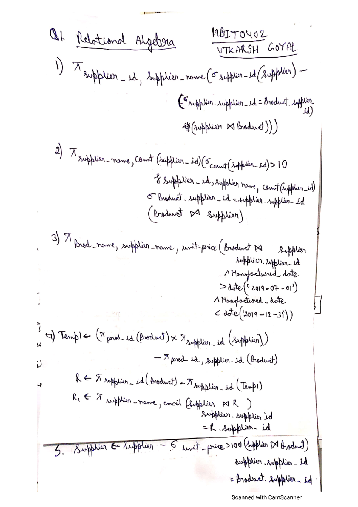 19BIT0402 VL2020210105050 DA - Database management systems - Studocu