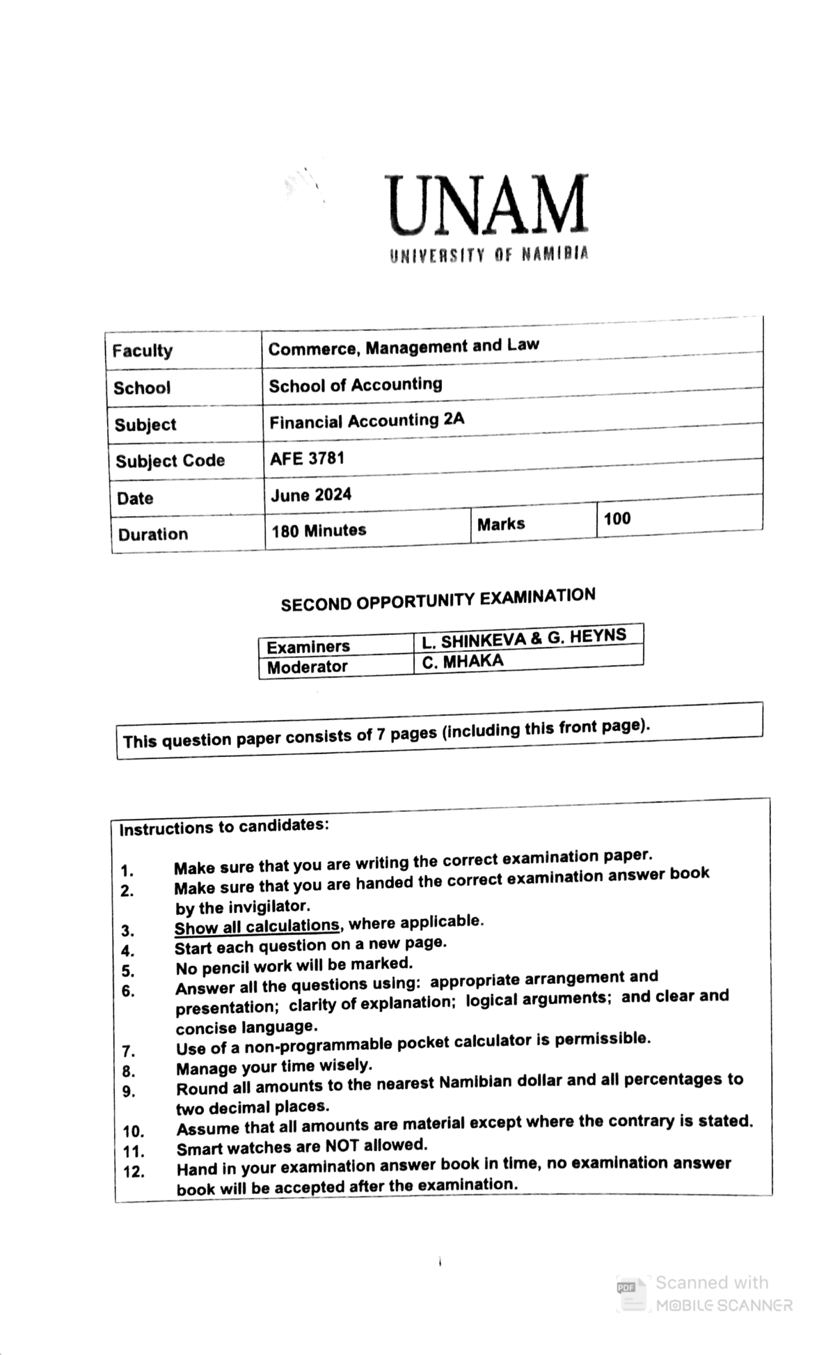 Financial Accounting questions - UNAM UNIVERSITY OF NAMIBIA Faculty ...