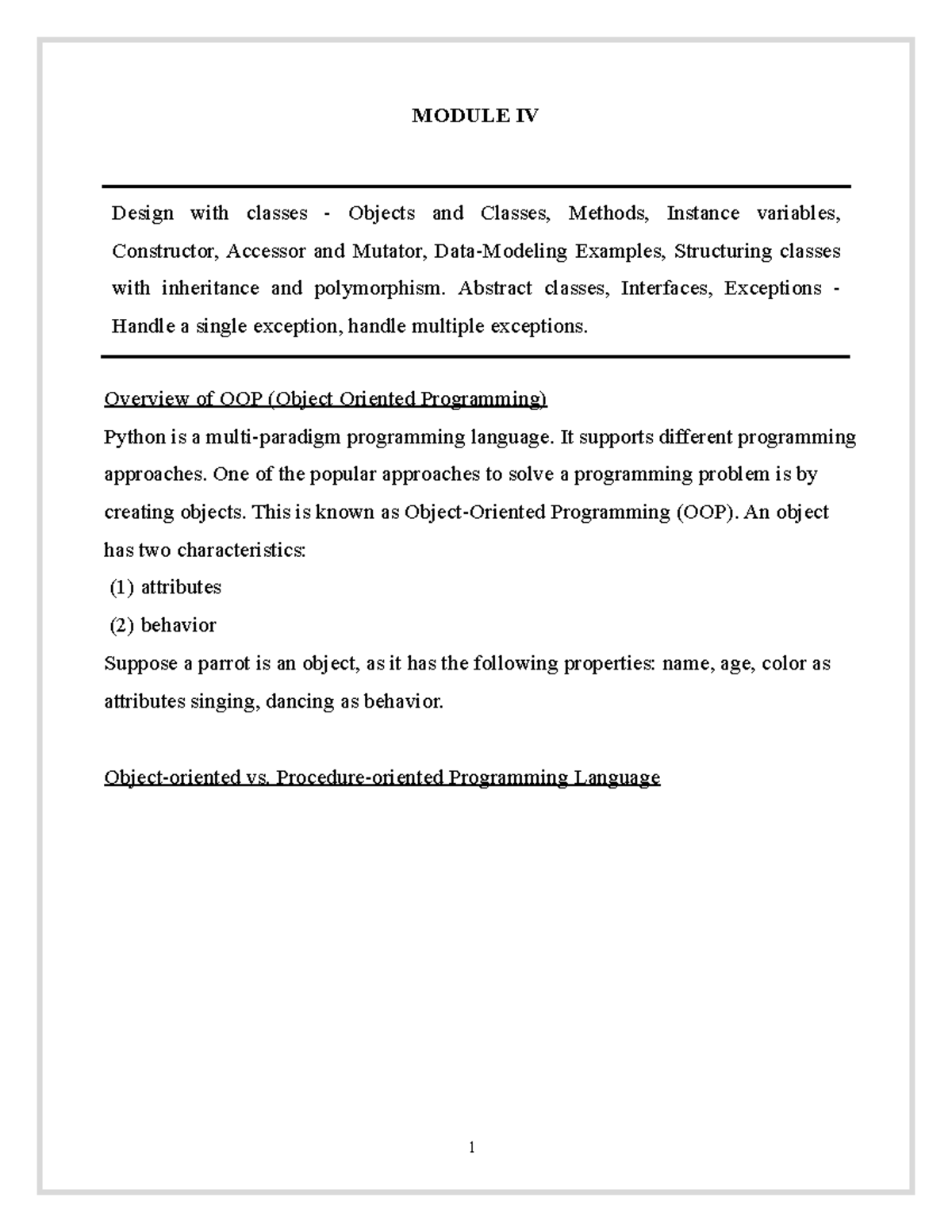 Mod4 - CLEAR AND IMPORTANT POINTS. - MODULE IV Design with classes ...