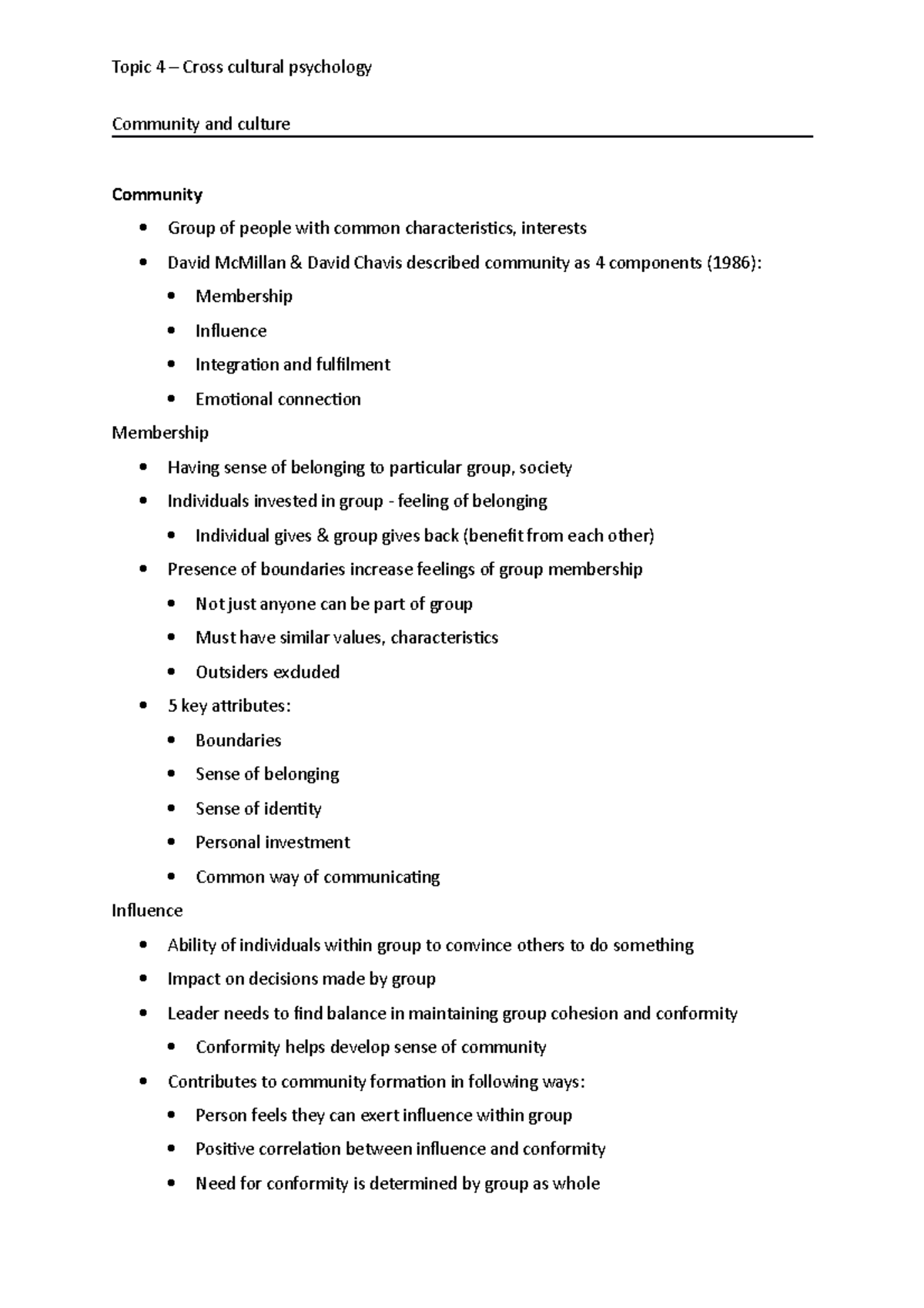Topic 4 - cross cultural psychology of studies - Community and culture ...