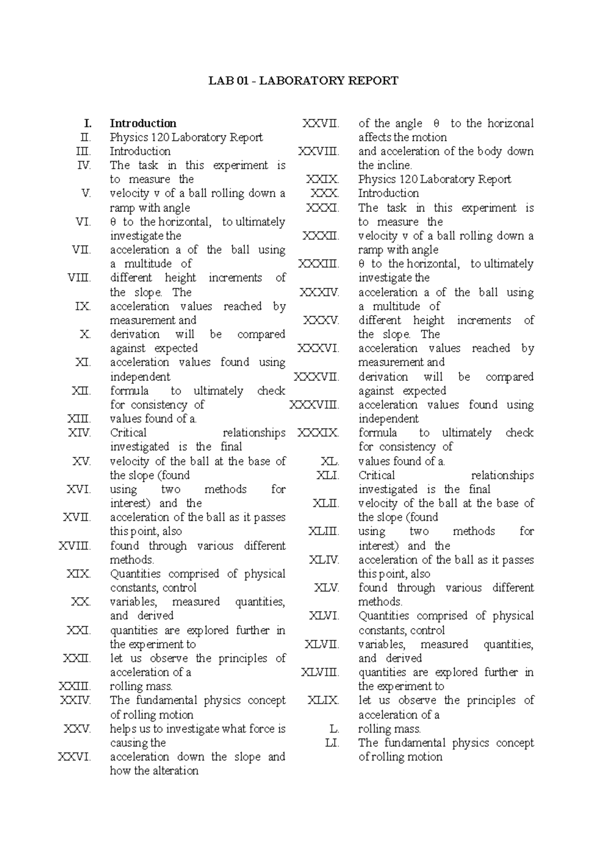LAB 01 structure - LAB 01 - LABORATORY REPORT I. Introduction II ...