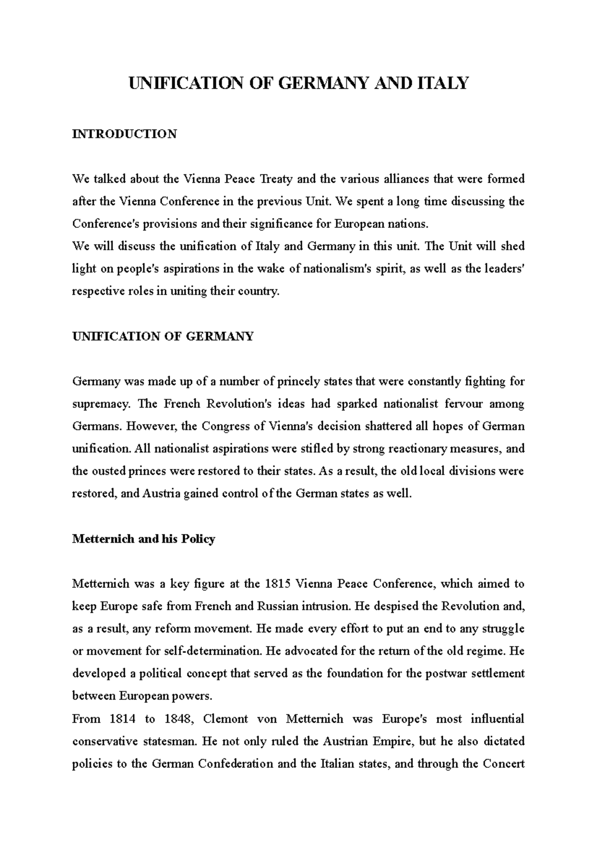 Unification OF Germany AND Italy - UNIFICATION OF GERMANY AND ITALY ...