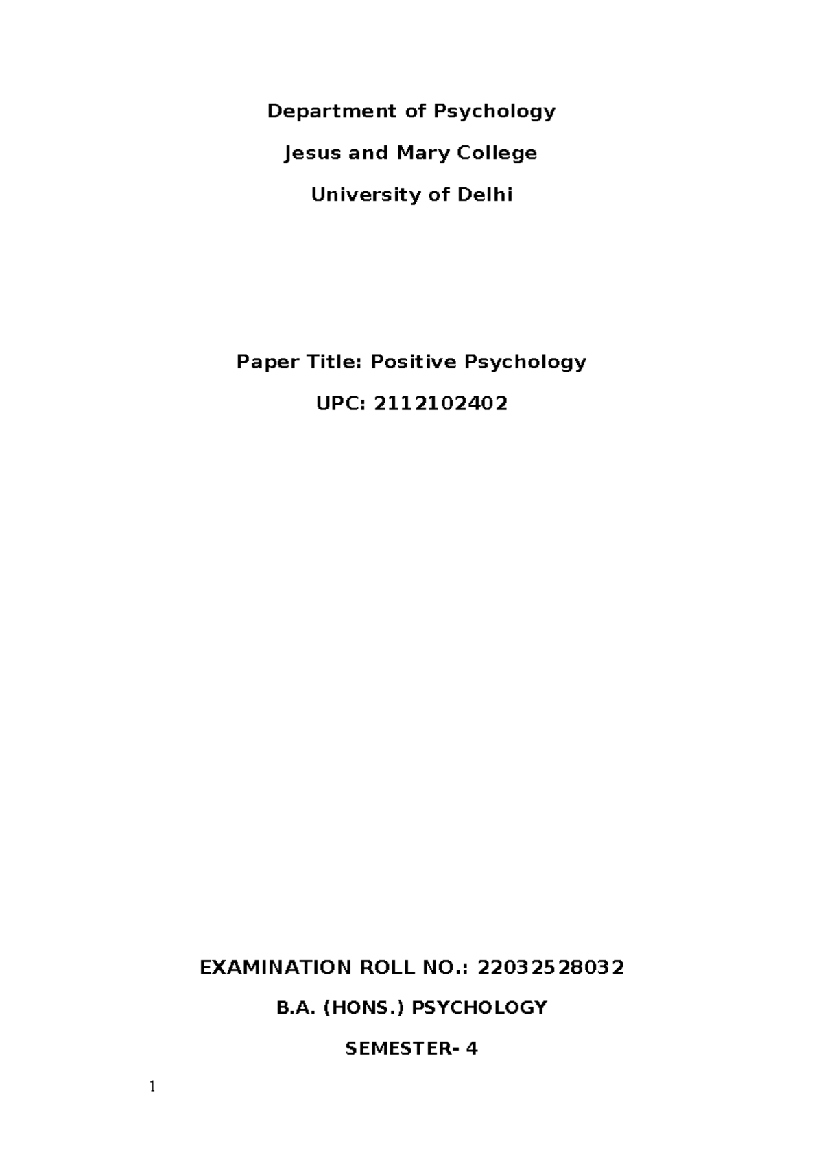 PP PRAC - kmx - Department of Psychology Jesus and Mary College University of Delhi Paper Title ...