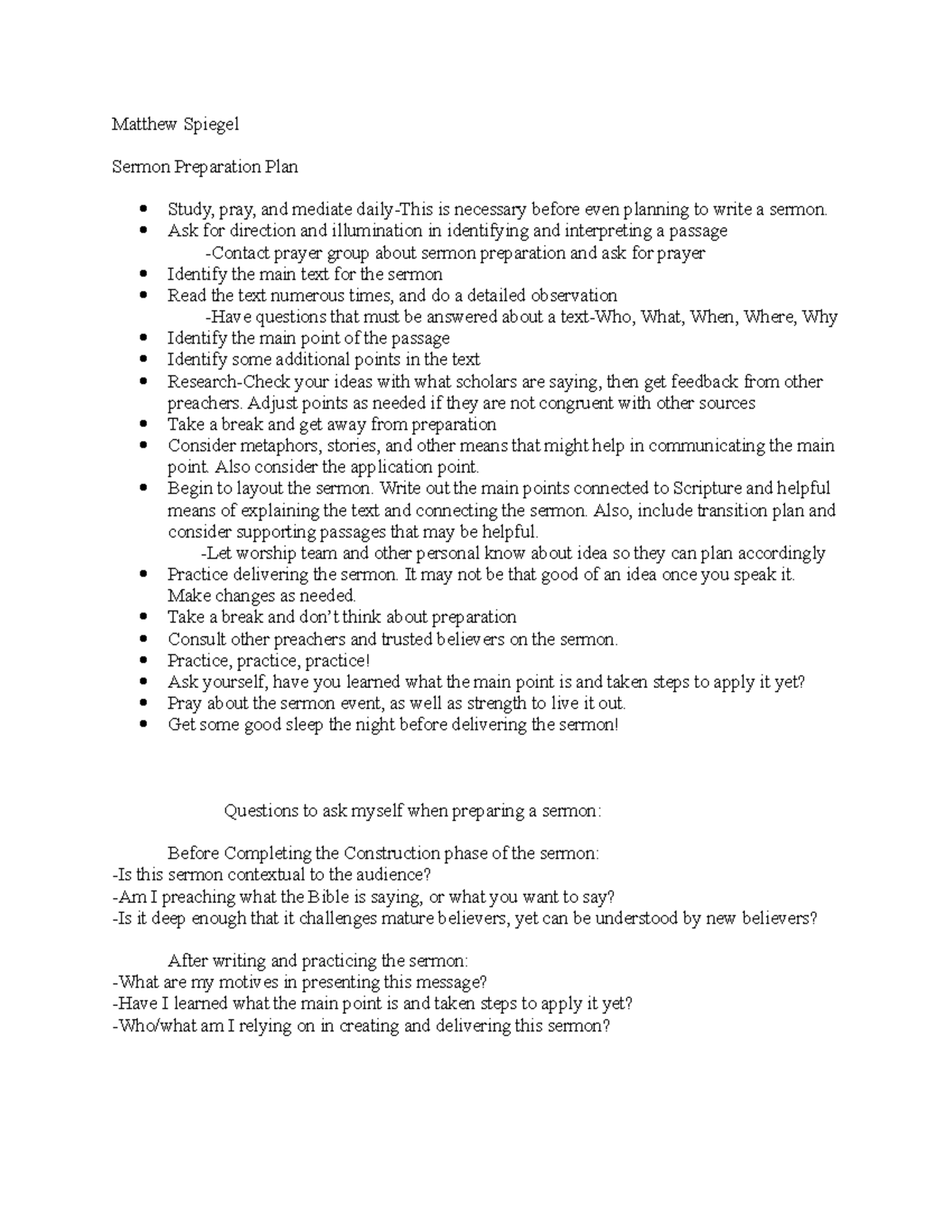Sermon Preparation Plan-Spiegel - Matthew Spiegel Sermon Preparation ...