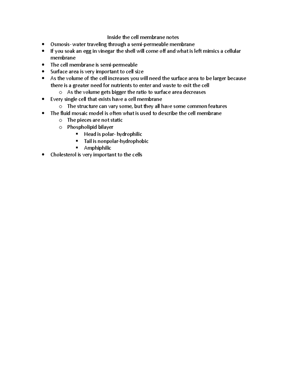 Inside the cell membrane notes - Studocu