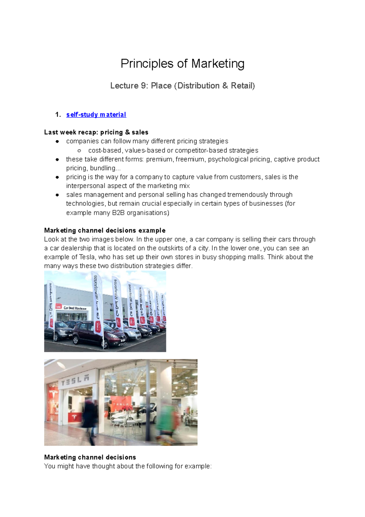 Lecture 9 Place (Dsitribution & Retail) - Principles of Marketing ...