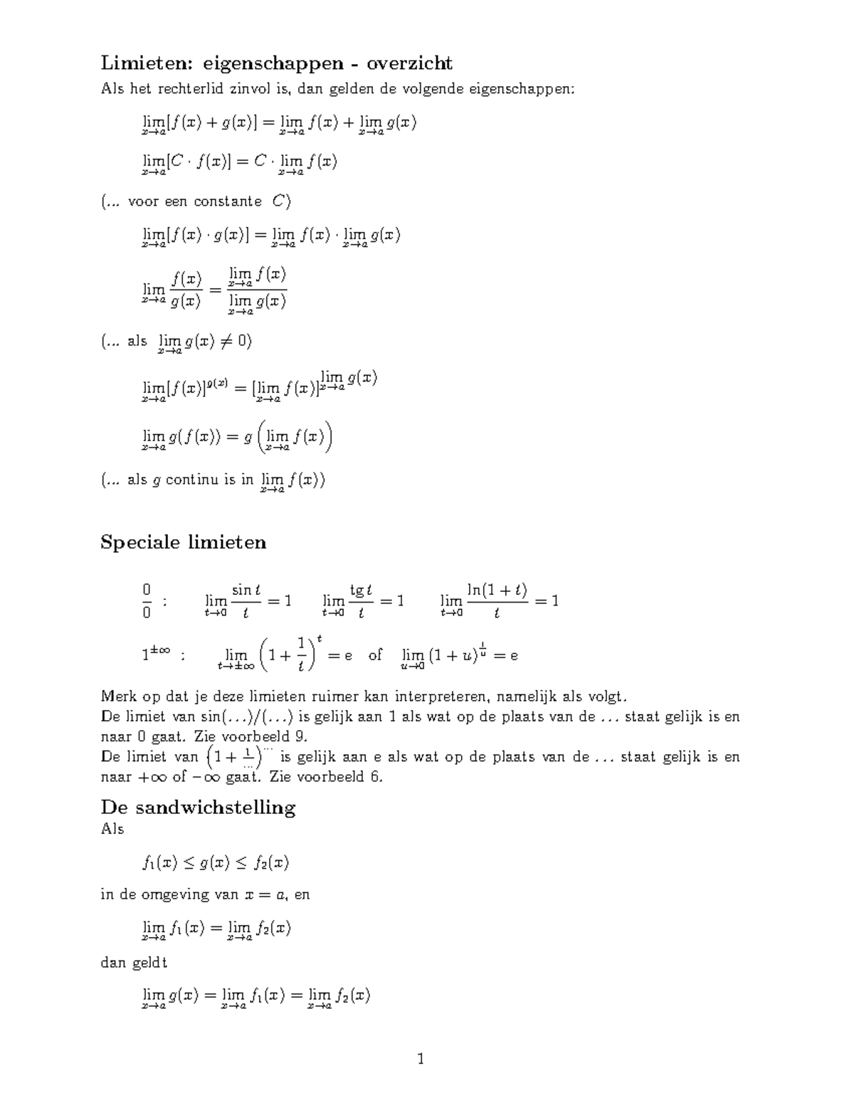 Limieten - .. voor een constante C) lim x→a [f (x) · g(x)] = lim x→a f ...