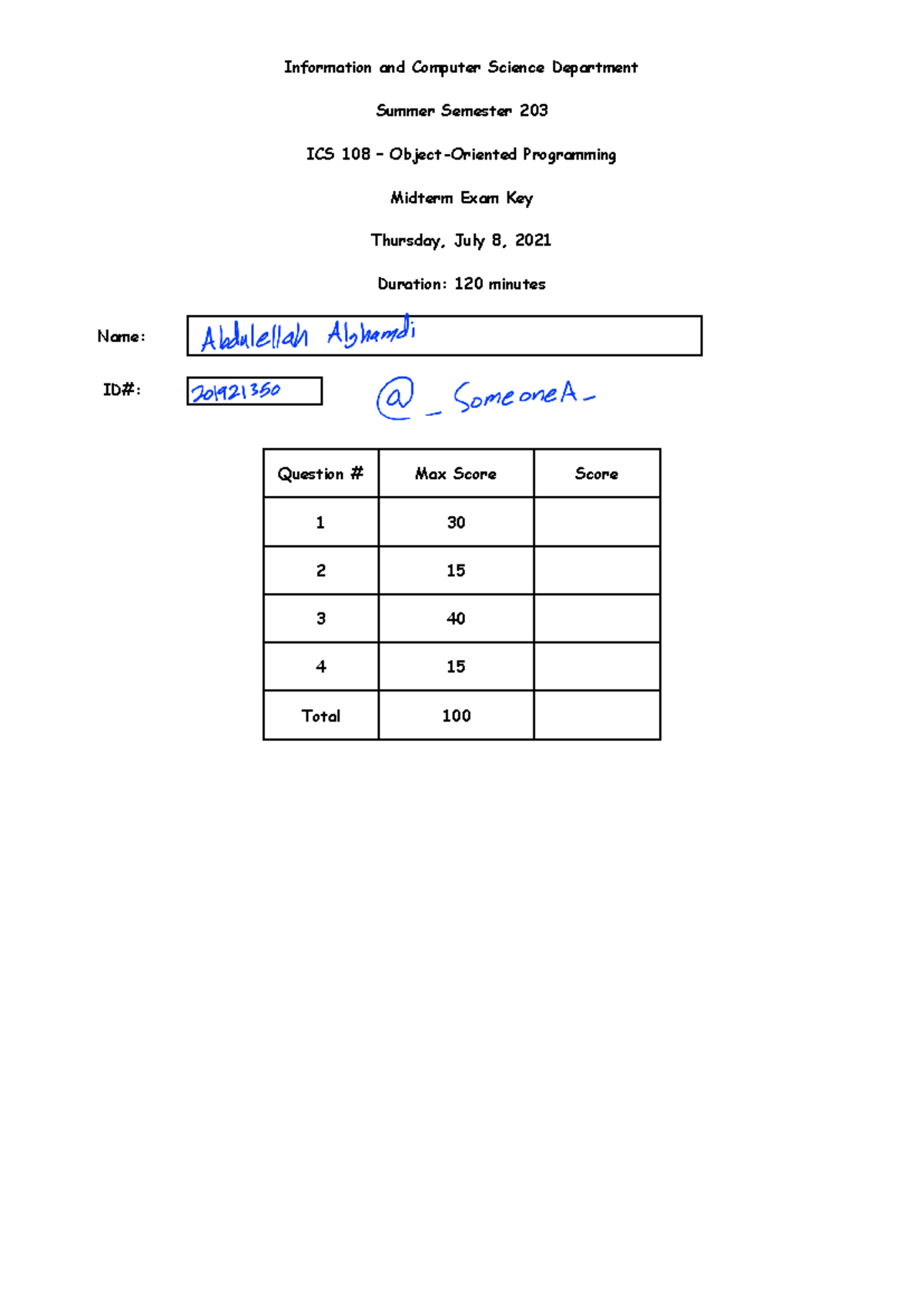 Midterm-203 - This is mine - Information and Computer Science Department Summer Semester 203 ICS ...