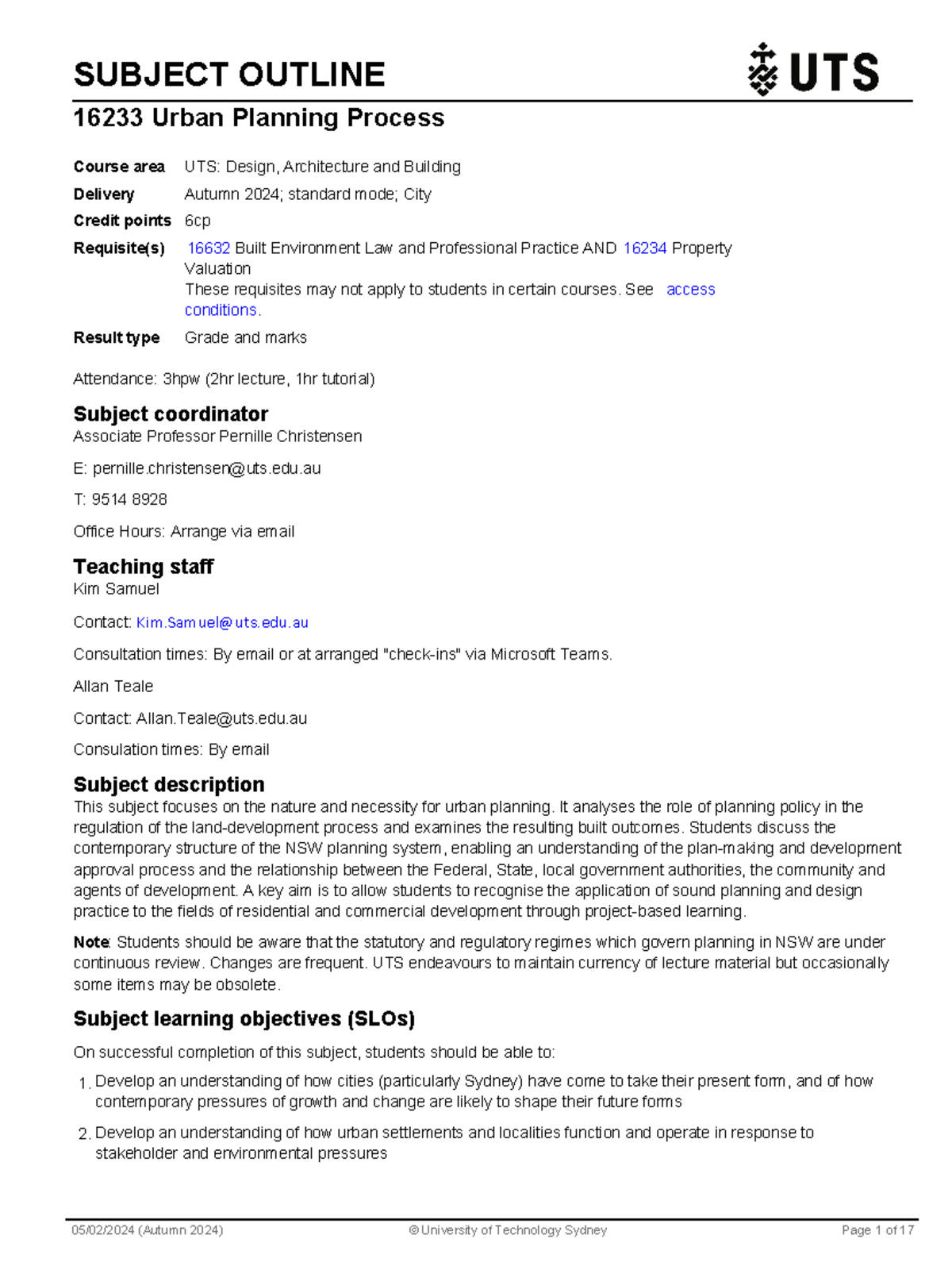 Urban Planning Process - SUBJECT OUTLINE 16233 Urban Planning Process ...