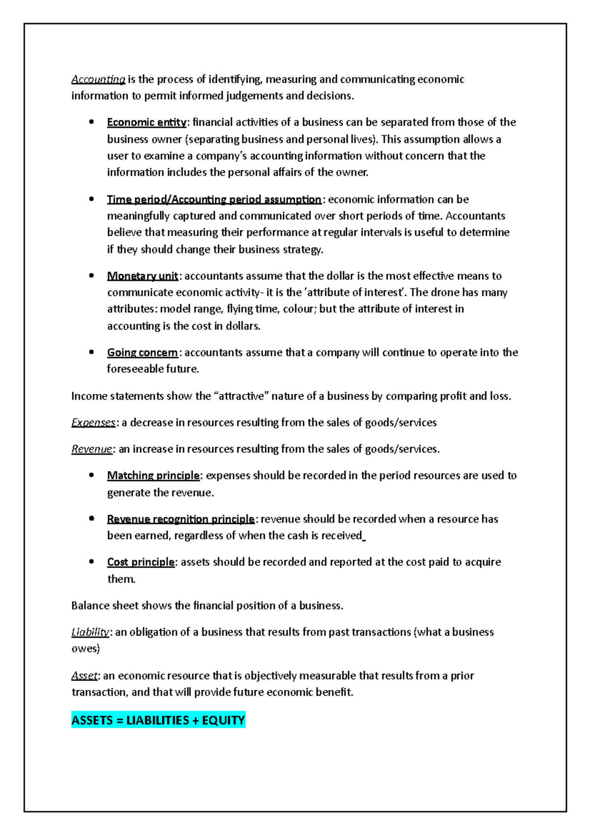 Accounting A - Businesss notes - Accounting is the process of ...