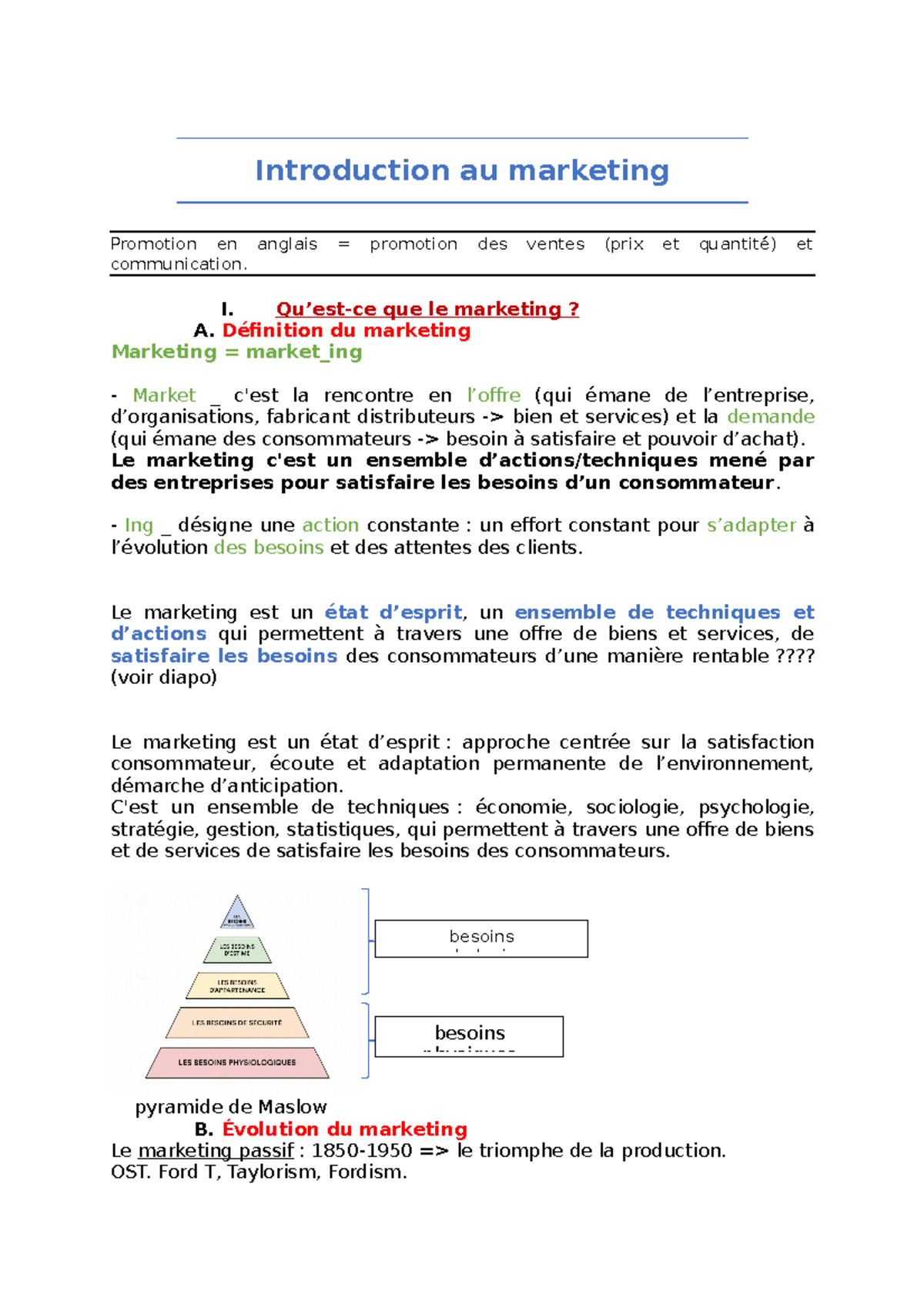 Introduction au marketing - Introduction au marketing Promotion en anglais = promotion des ...