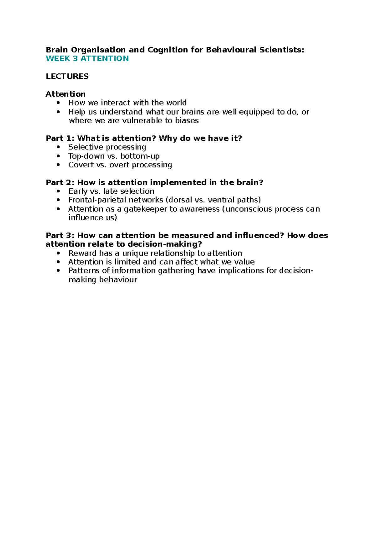 Lecture Videos Week 3 - Brain Organisation and Cognition for ...