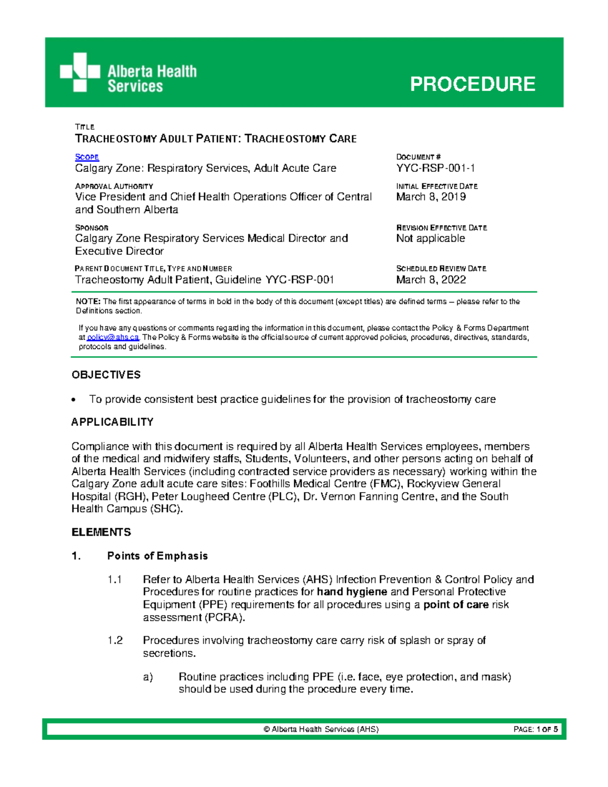 AHS Tracheostomy Procedure - TITLE TRACHEOSTOMY ADULT PATIENT ...