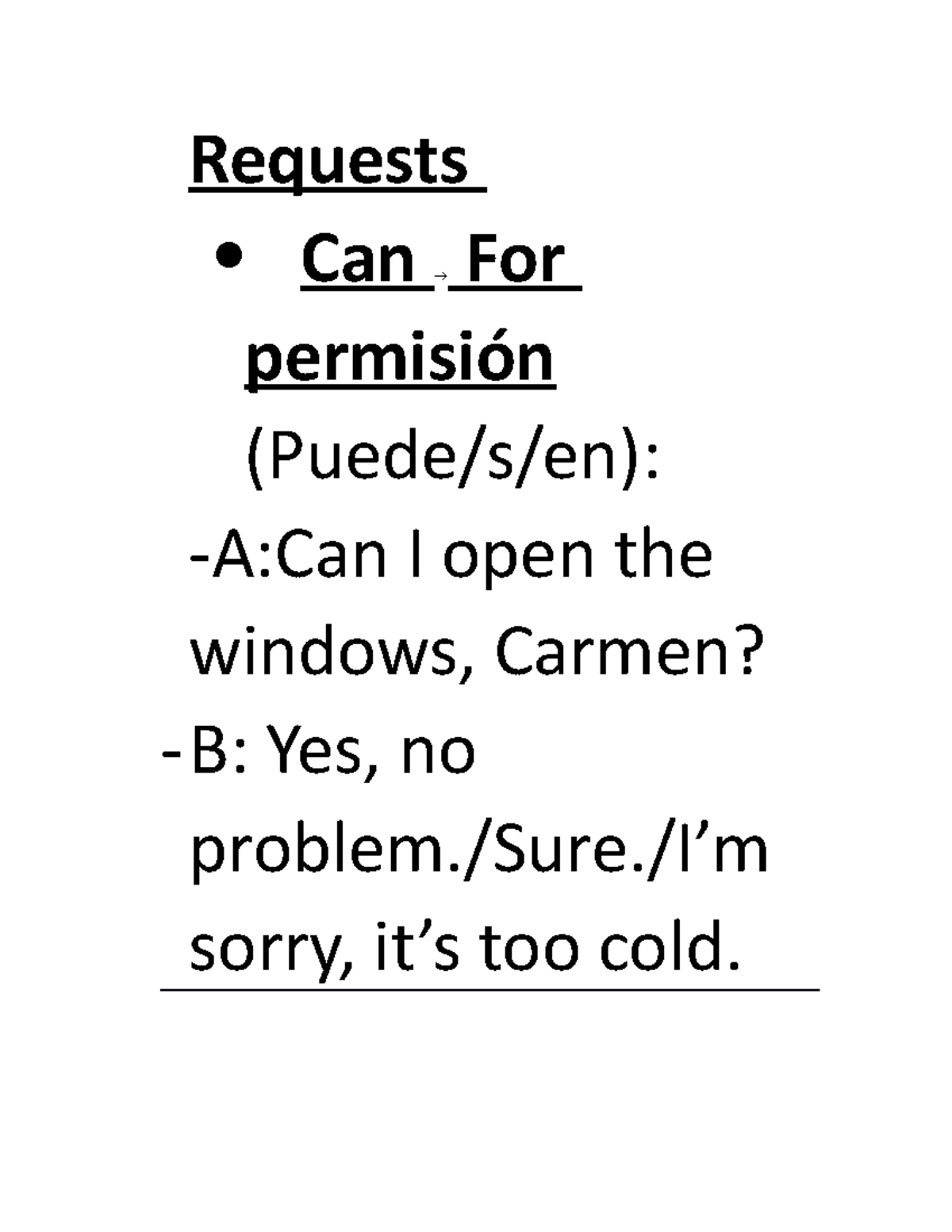 Modals for Requests - Practice - Requests Can → For permisión (Puede/s ...