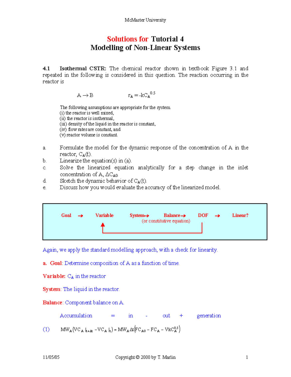 Tutorial Sol Ch 4 - Solutions for Tutorial 4 Modelling of Non-Linear ...