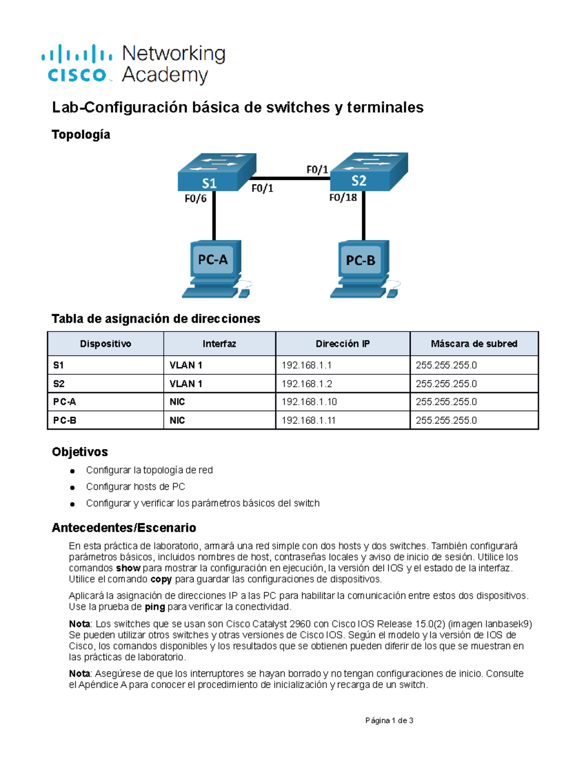 Lab - Basic Switch and End Device Configuration - Lab-Configuración básica de switches y ...