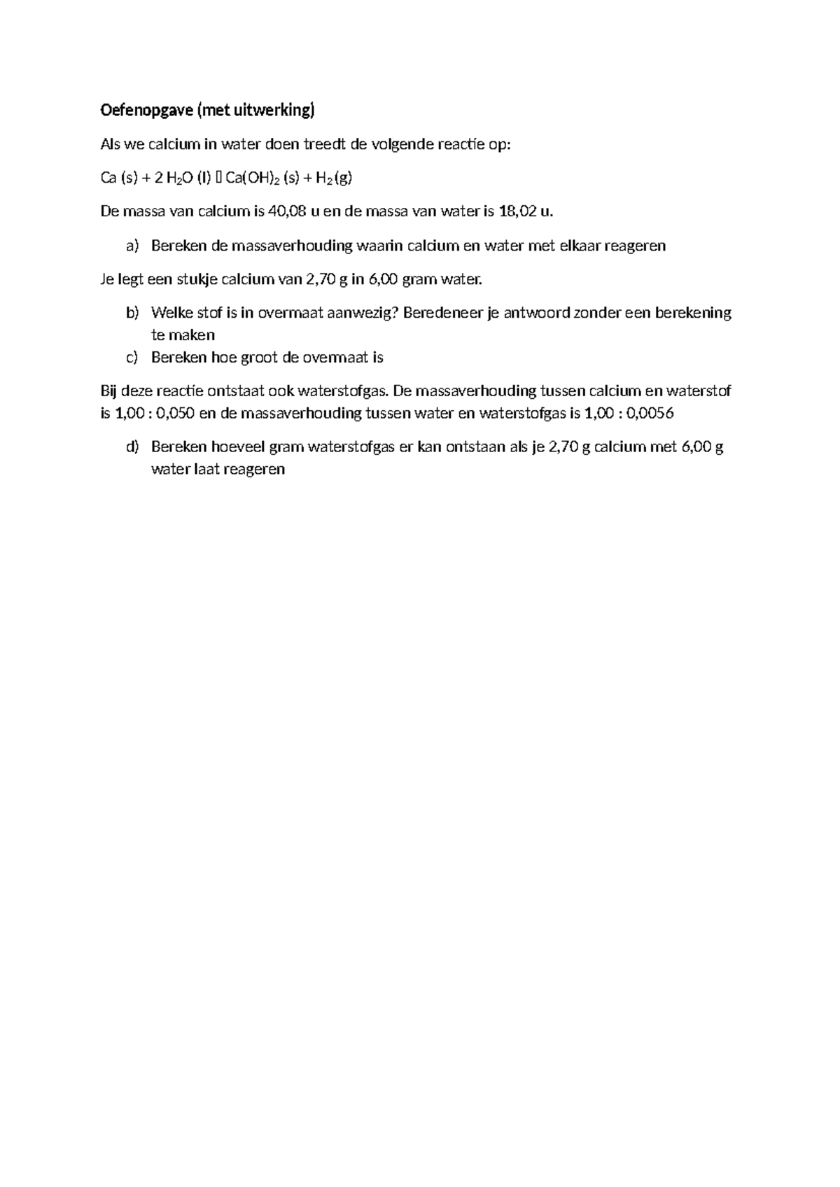 3V Voorbeeldopgave SO rekenen met massa (met uitwerking) - Oefenopgave ...