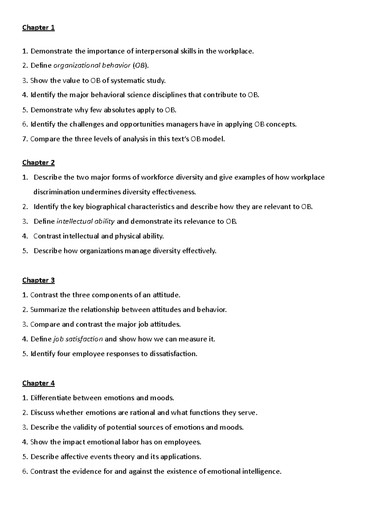 OB Checklist - Demonstrate the importance of interpersonal skills in ...