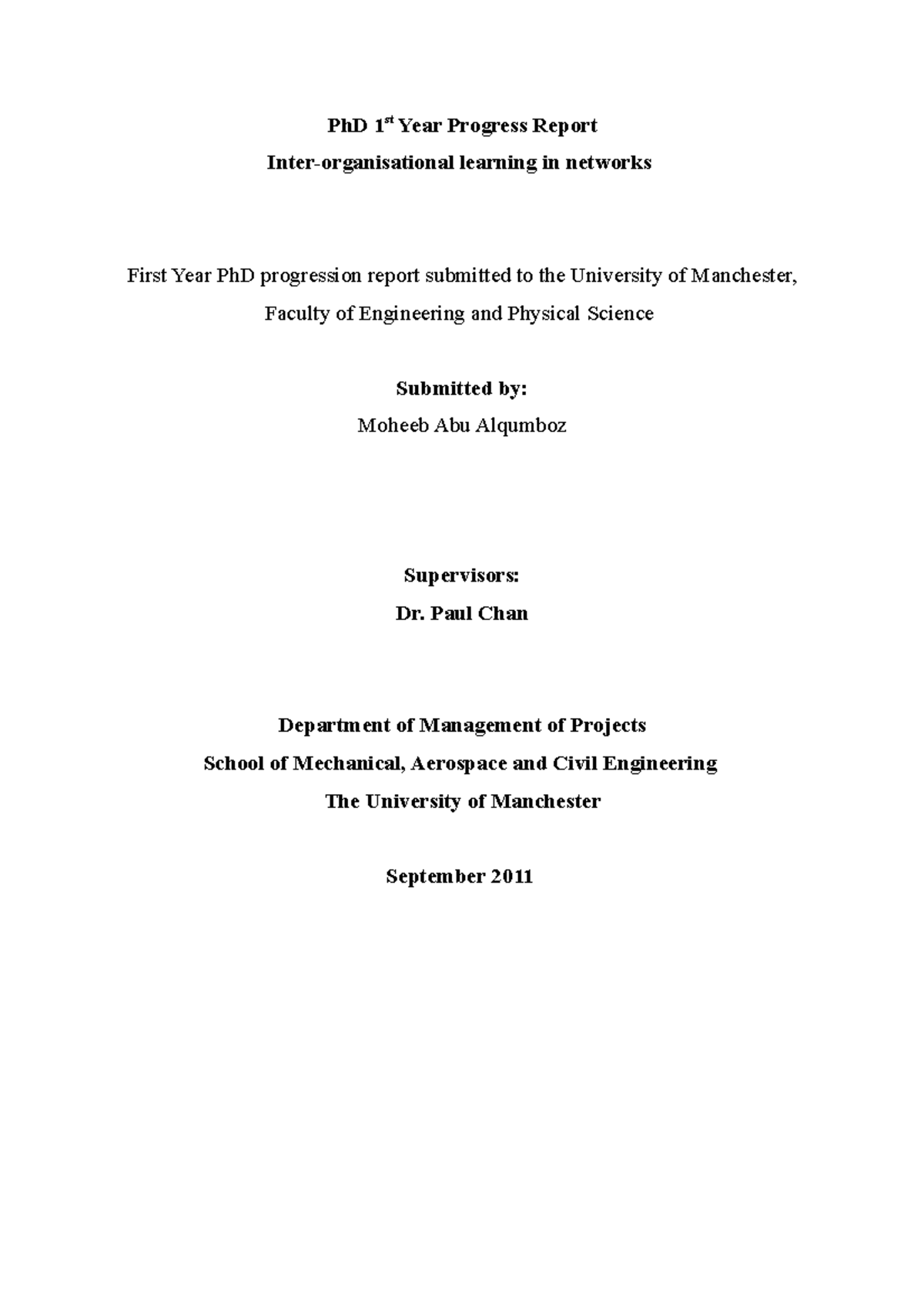 First Year Report - draft 2 - BMAN30180 - Manchester - Studocu