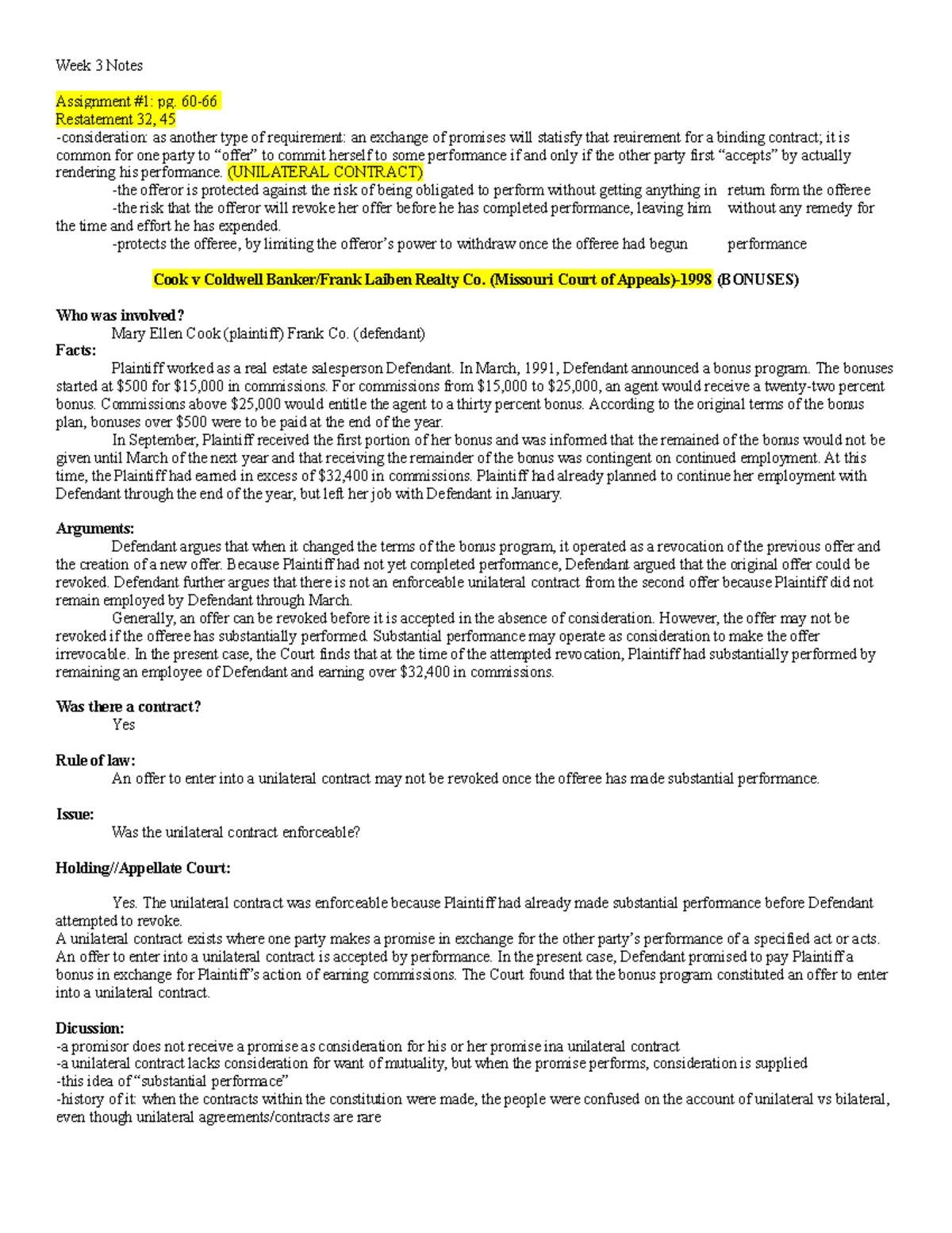 Week 3 Notes - Week 3 Notes Assignment #1: pg. 60- Restatement 32, 45 ...