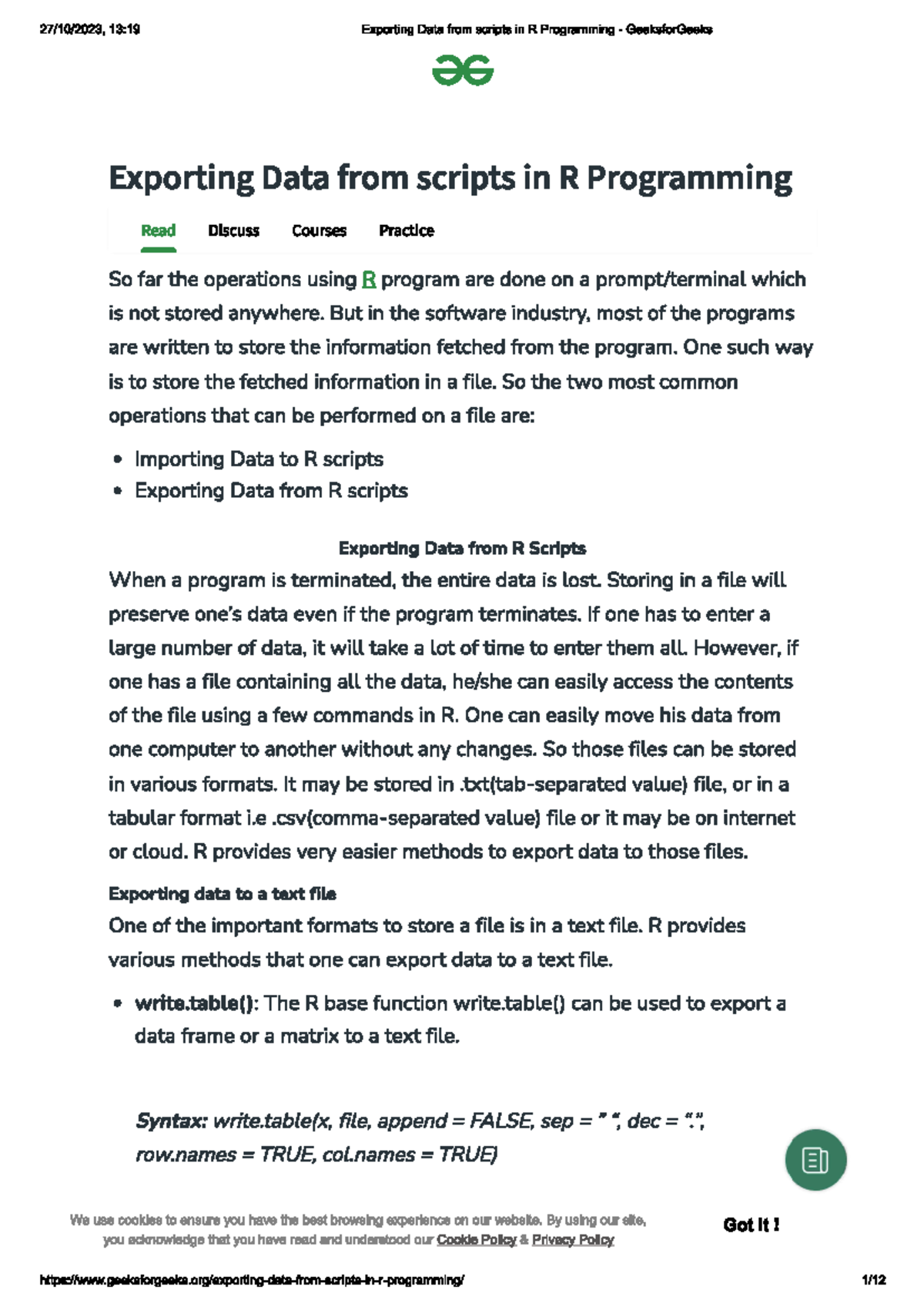 Exporting data from r - Yes - Computer Engineering - Studocu