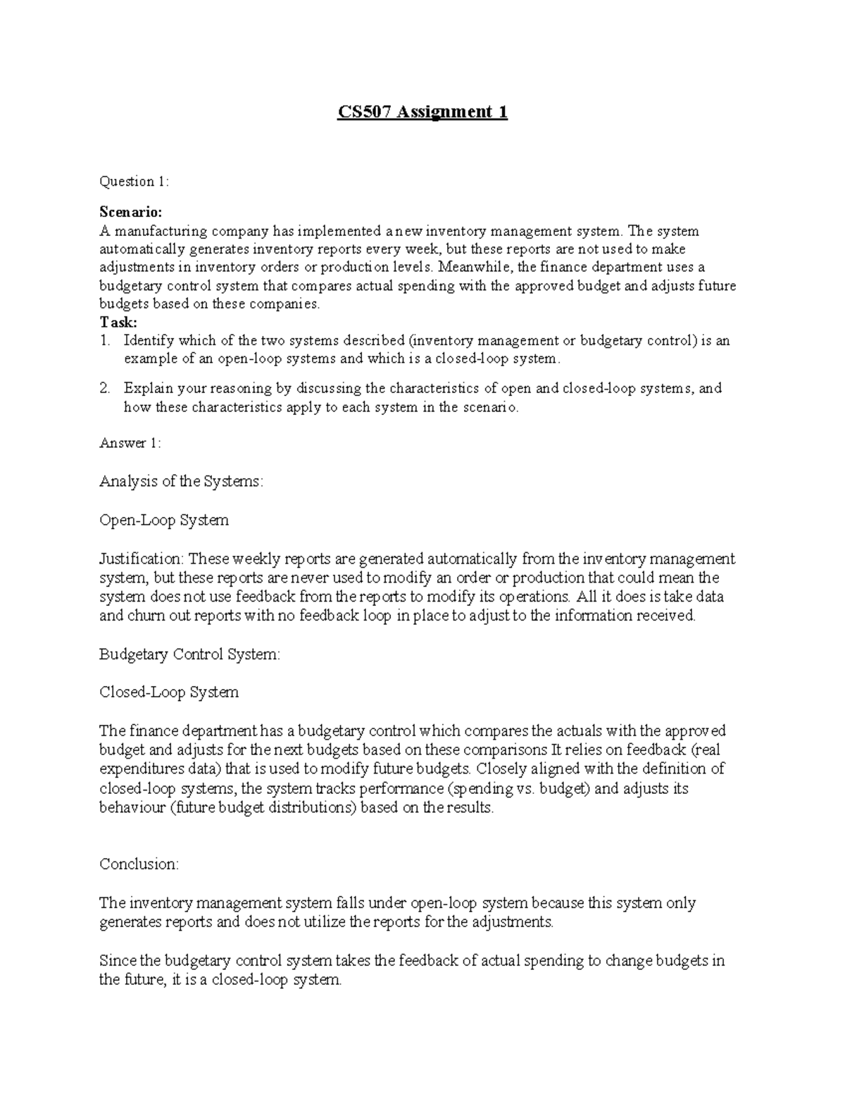 CS507 Assignment 1 - Solved. - CS507 Assignment 1 Question 1: Scenario: A manufacturing company ...