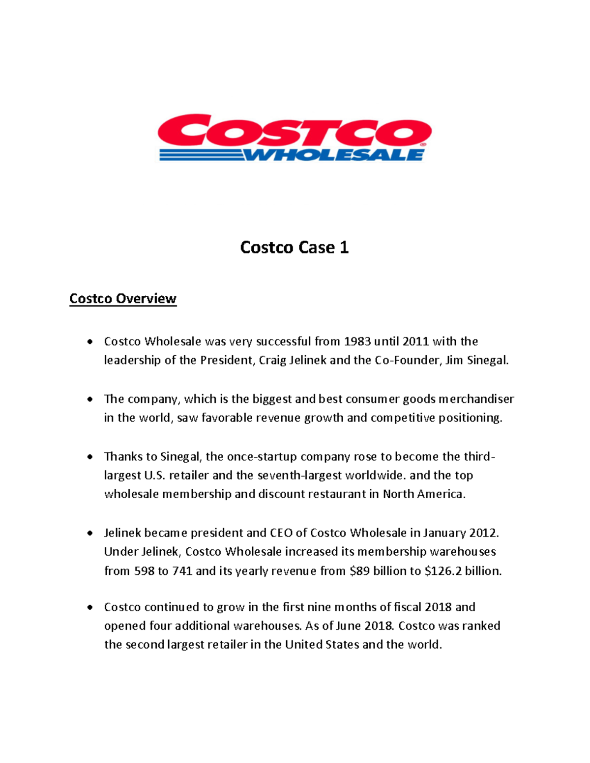 Costco Case - The company, which is the biggest and best consumer goods ...