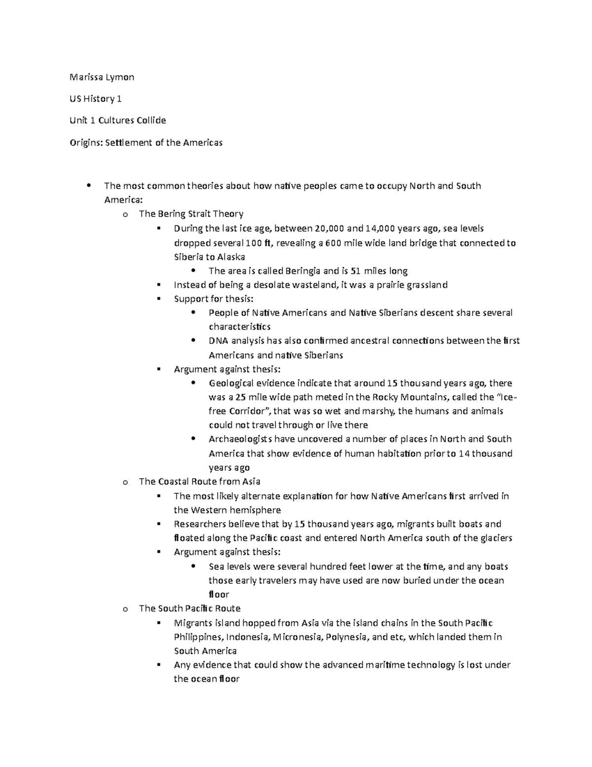 Origins Settlement of the Americas - Marissa Lymon US History 1 Unit 1 ...