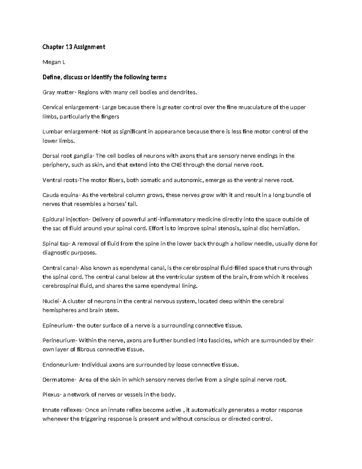 Chapter 13 Assignment - n/a - Chapter 13 Assignment Megan L Define, discuss or identify the ...