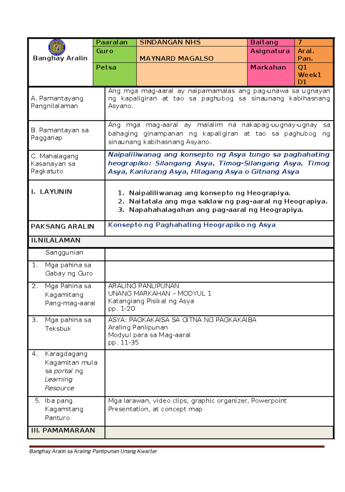 AP7 Q1 W1 D1 - Daily Learning Activity Sheets - Banghay Aralin Paaralan ... AP7 Q1 W1 D1 - Daily Learning Activity Sheets - Banghay Aralin Paaralan ...