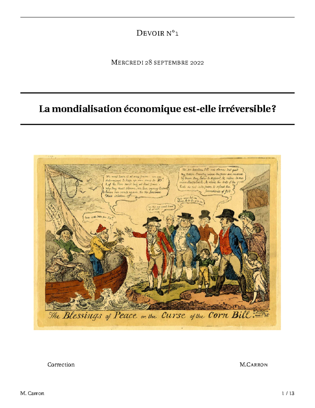 DS1 mondialisation economique - DEVOIR N° MERCREDI SEPTEMBRE La mondialisation économique - Studocu