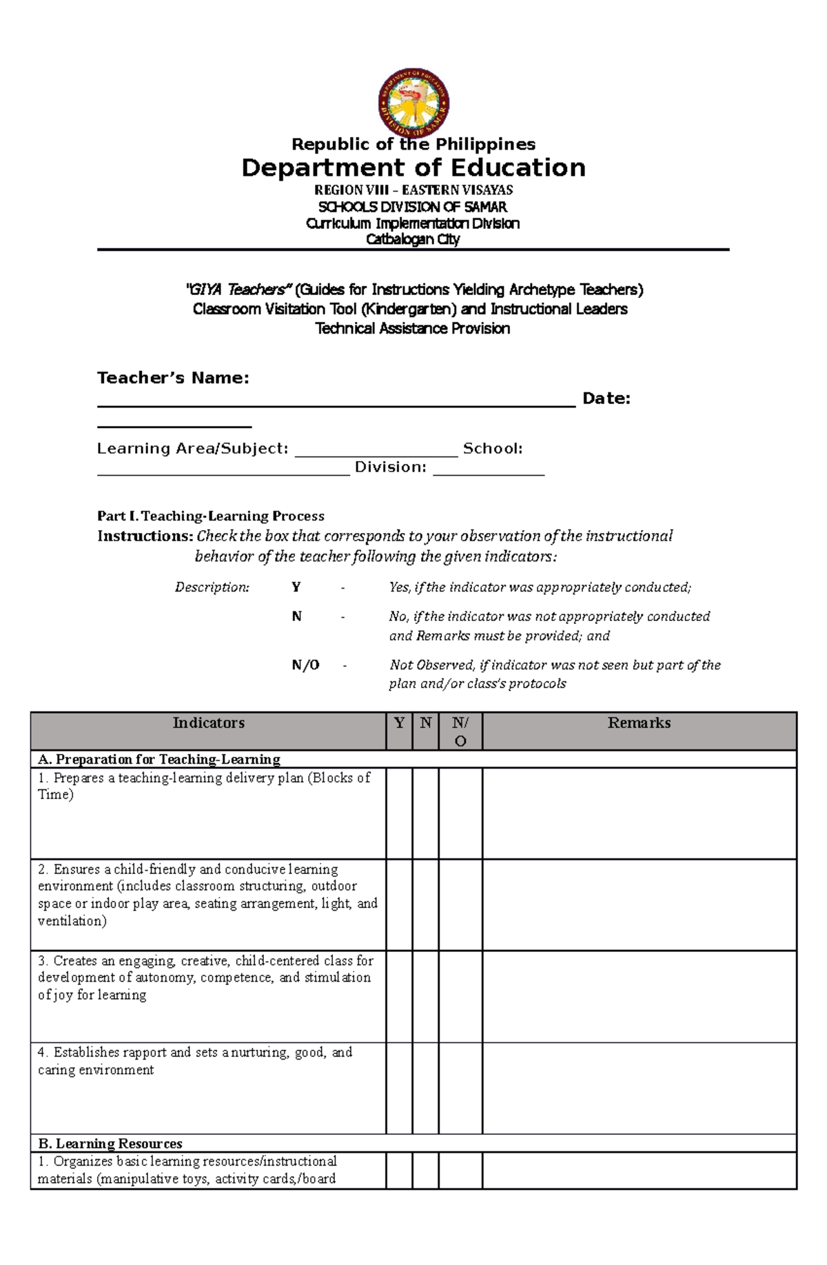 GIYA Teachers Guides for Instructions Yielding Archetype Teachers ...