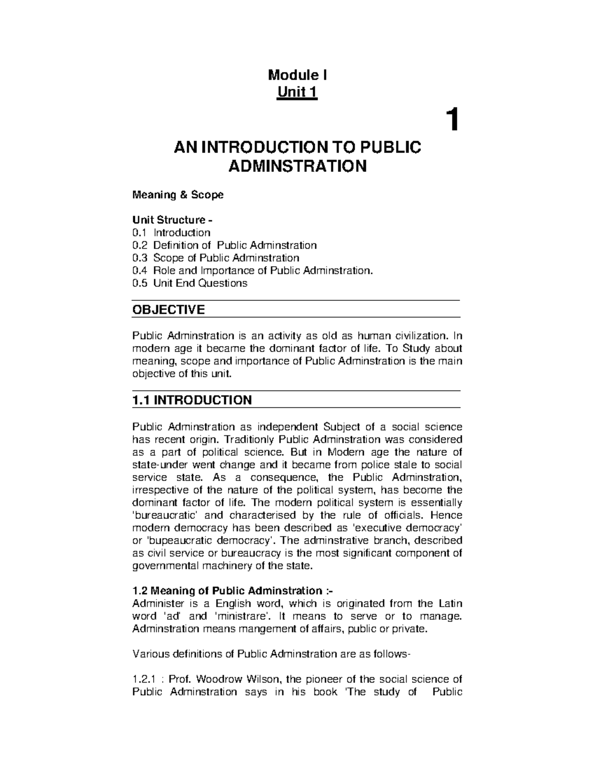 Fundamental of Public Administration - Module I Unit 1 1 AN ...