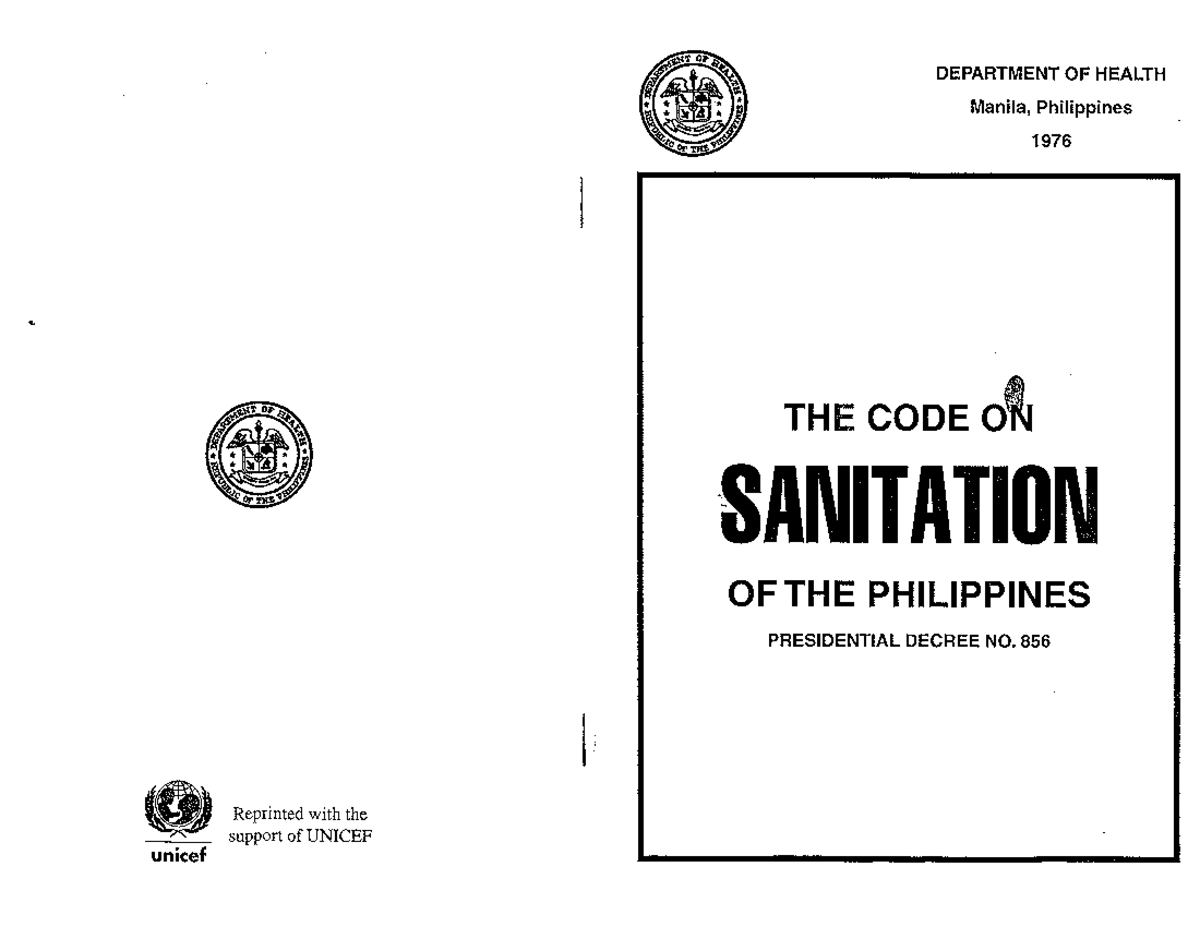 Sanitation Code of the Philippines (PD 856) - Social Psychology - Studocu