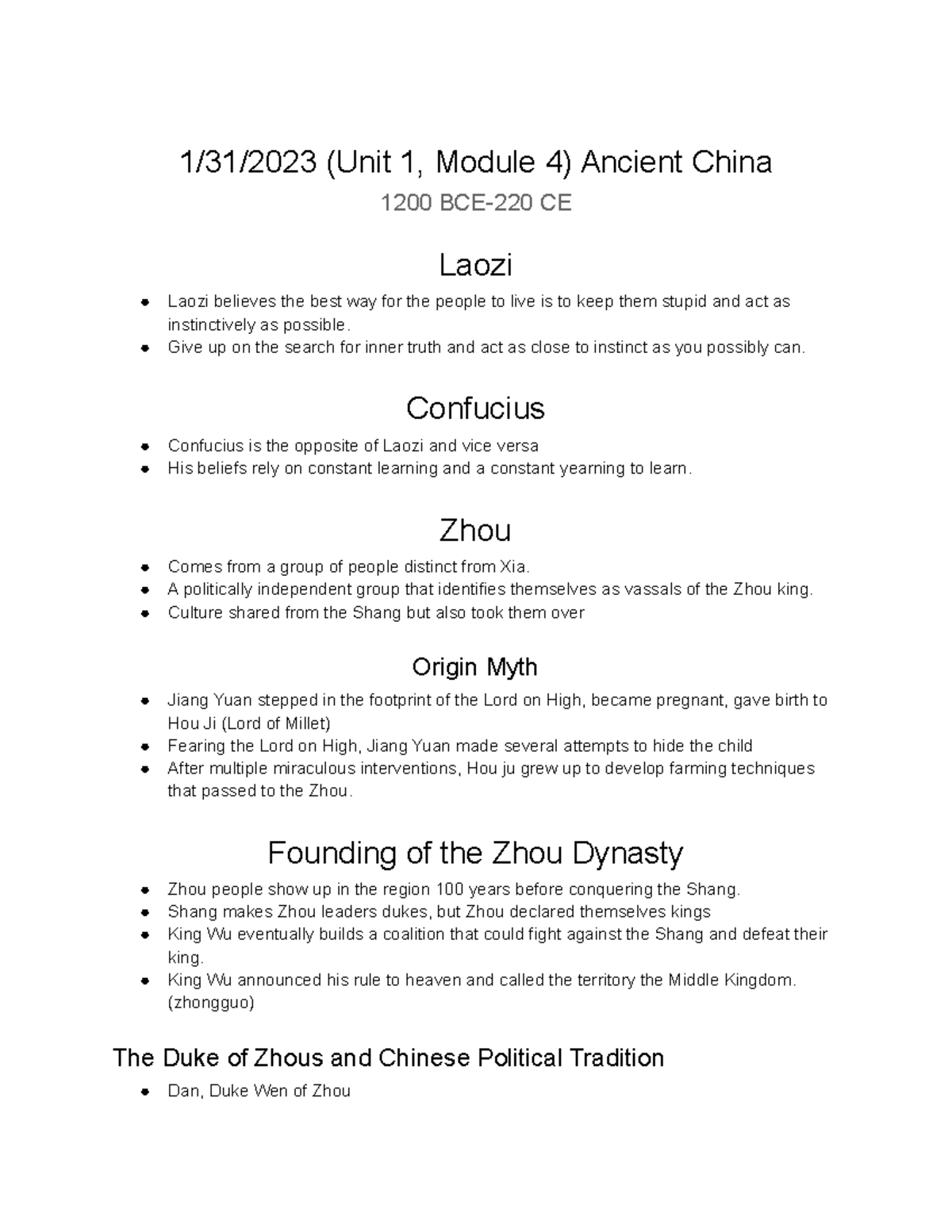 History - Notes from Ancient China to the Ancient Greeks - 1/31/2023 ...