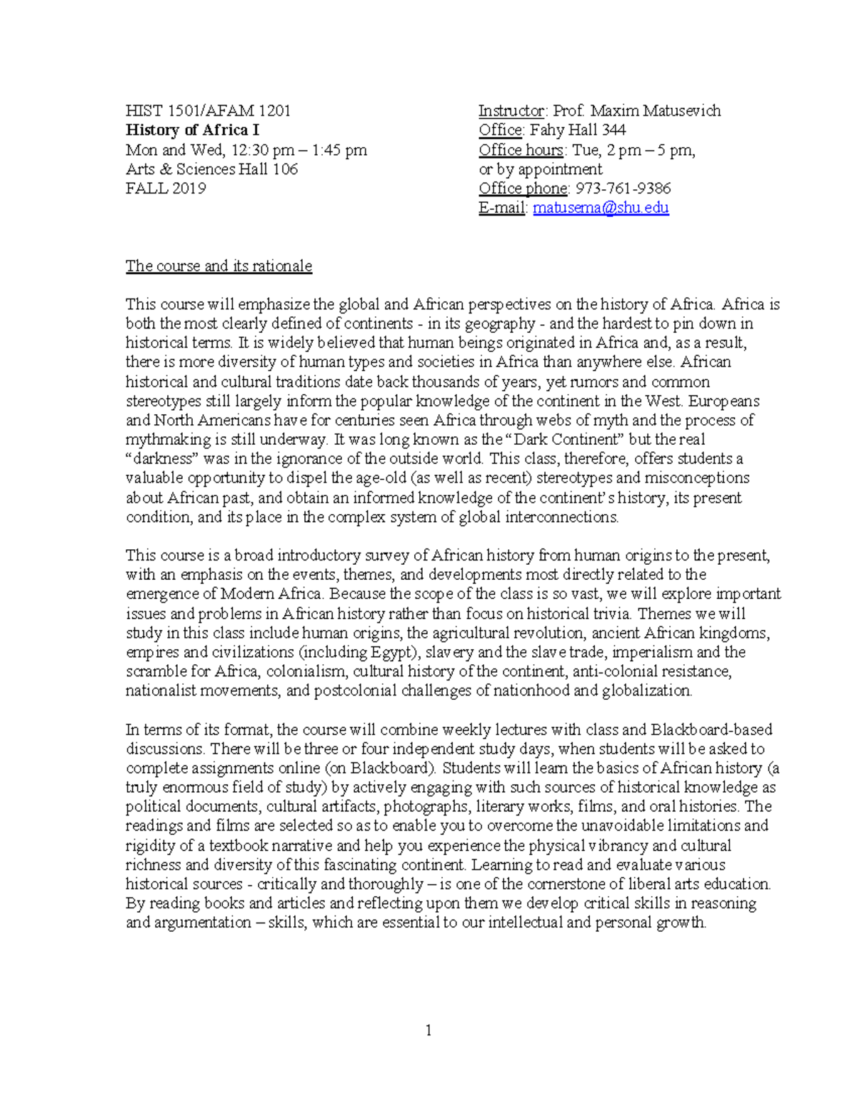 Africa Fall 2019 - AFAM 1201 - Studocu