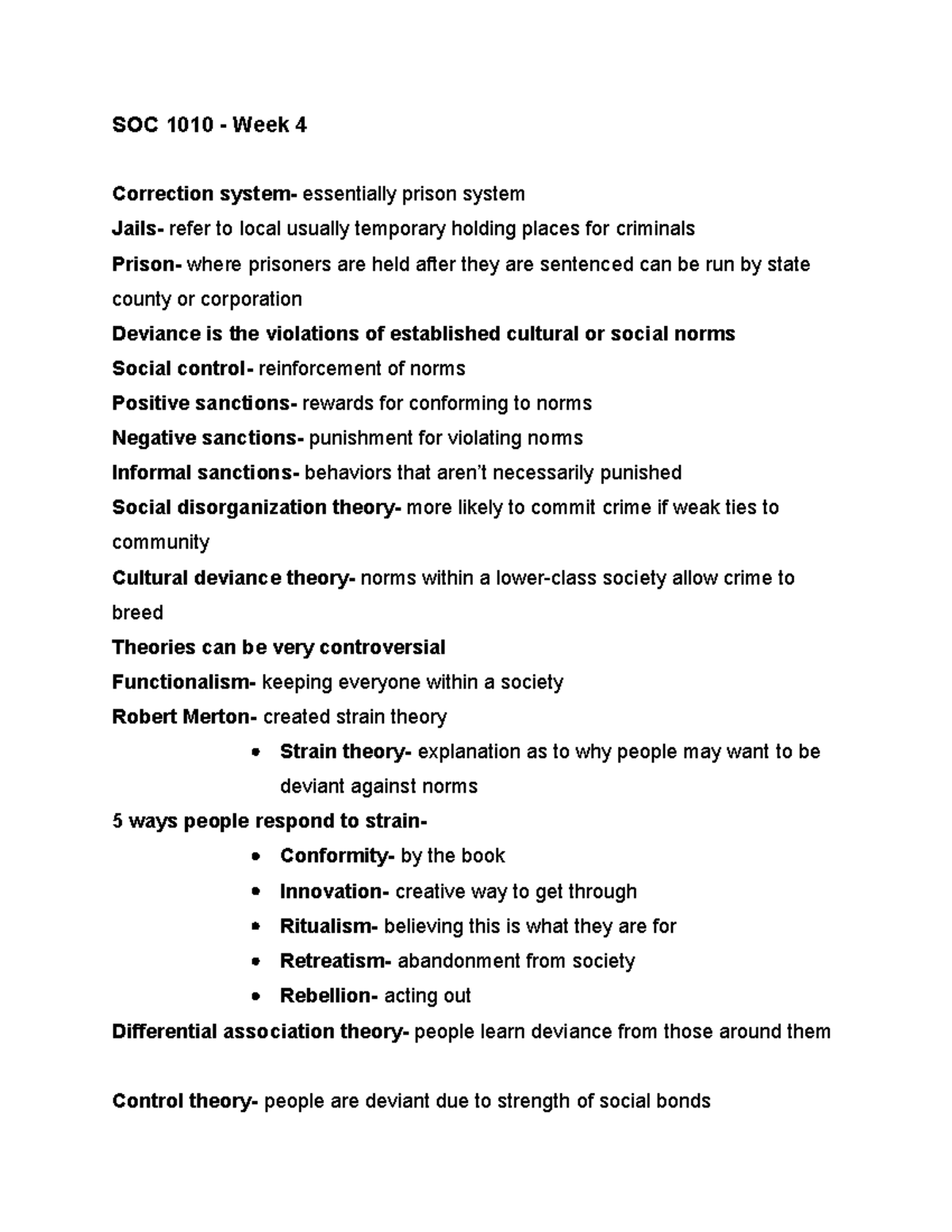 SOC 1010- week 4 - Instructor: David Snoberger - SOC 1010 - Week 4 ...