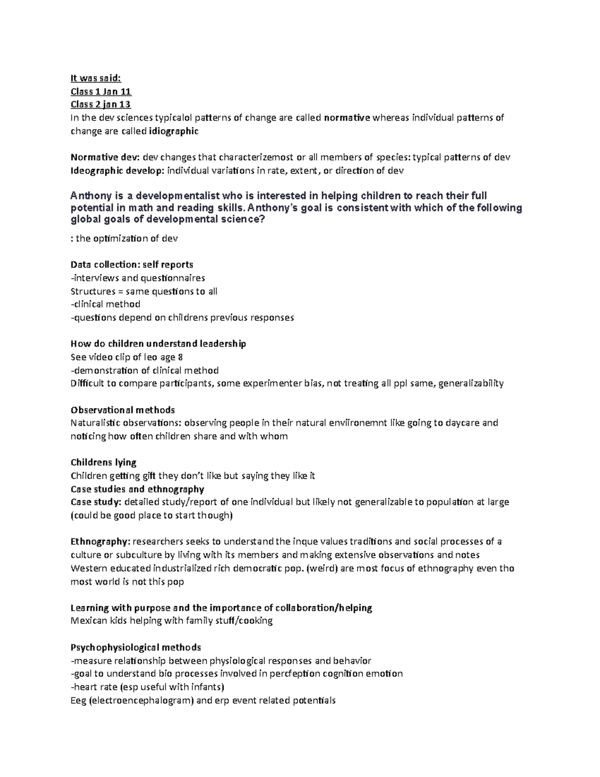 Child - full course notes - It was said: Class 1 Jan 11 Class 2 jan 13 ...