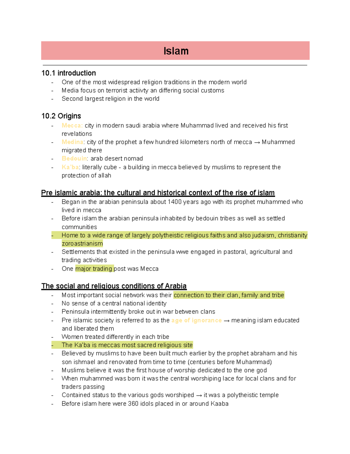 Islam year 11 case study notes - Islam 10 introduction One of the most ...